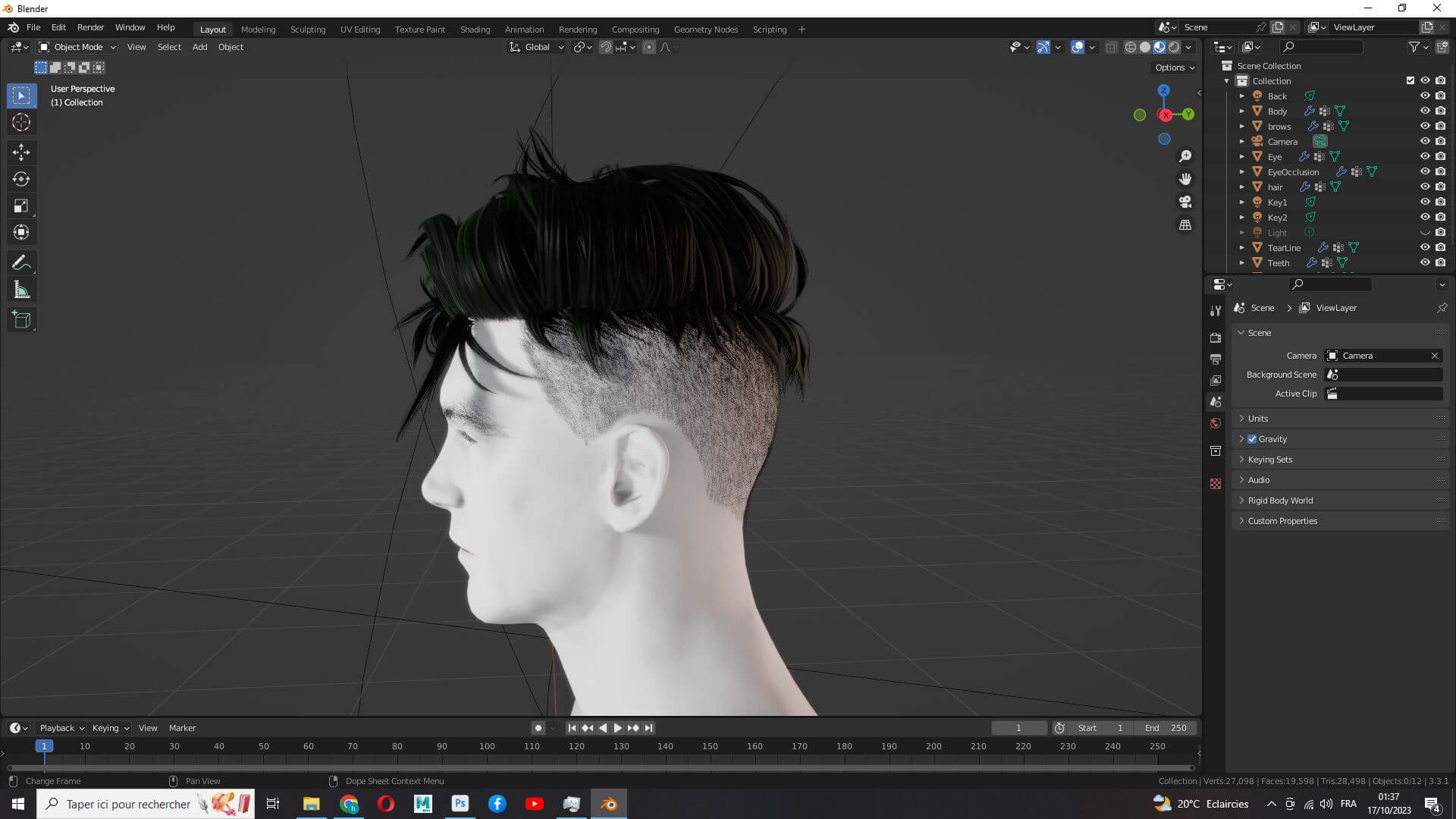 Realistic Male Hair - Taper Fade Style 3D Model by khaloui