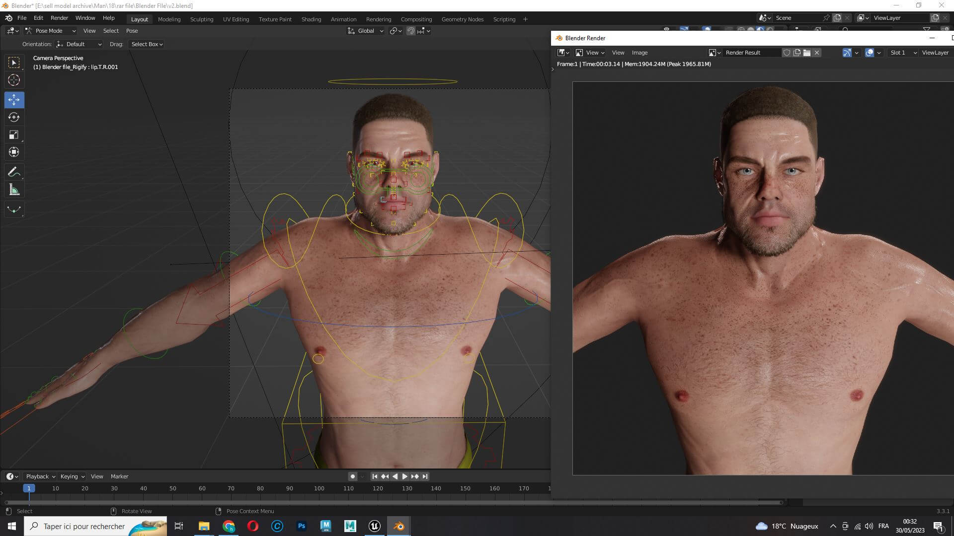 Man Base Mesh With Facial - 3D Model by khaloui