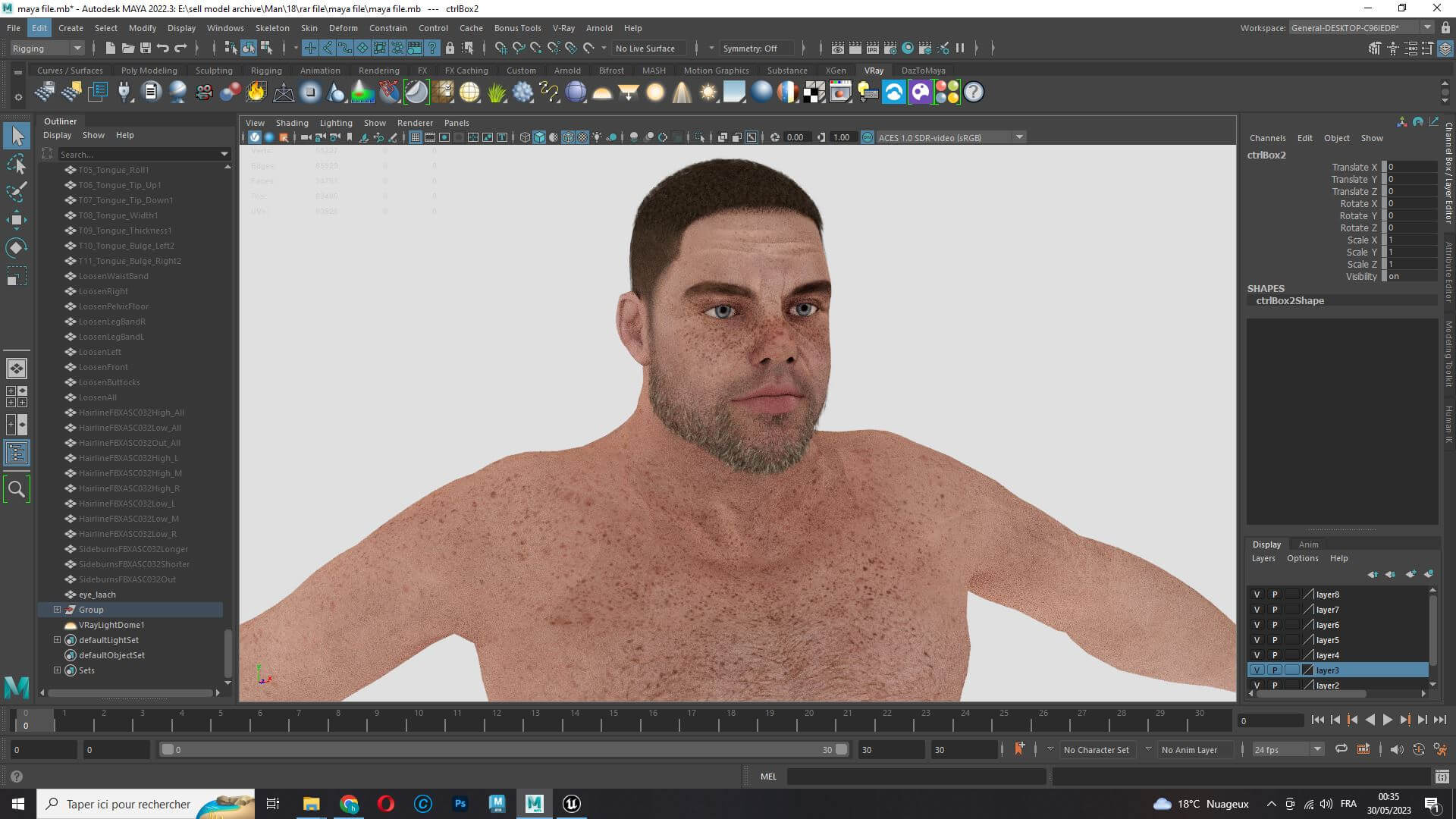 Man Base Mesh With Facial - 3D Model by khaloui