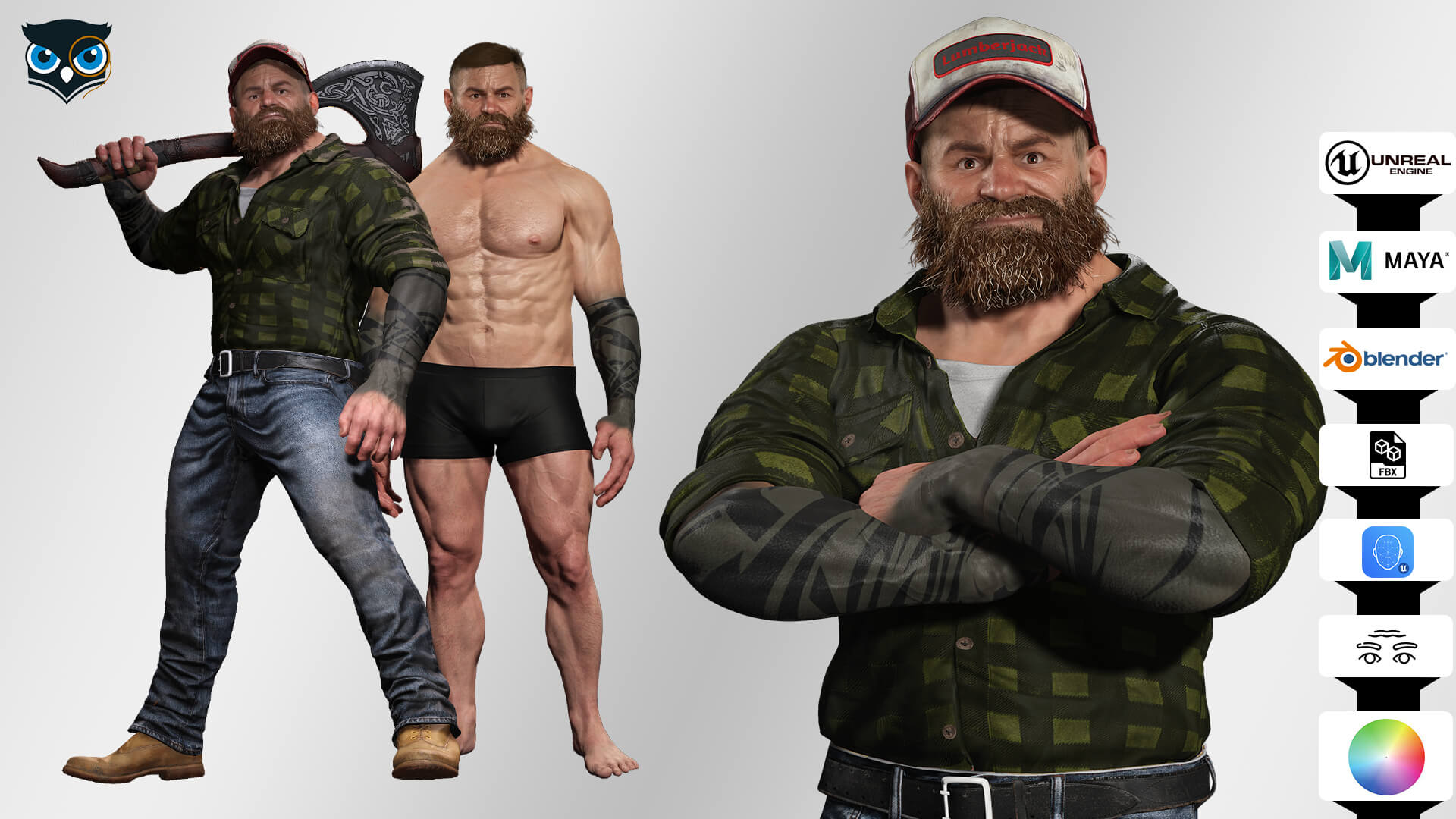 Realistic Man Bearded Lumberjack - 3D Model by khaloui