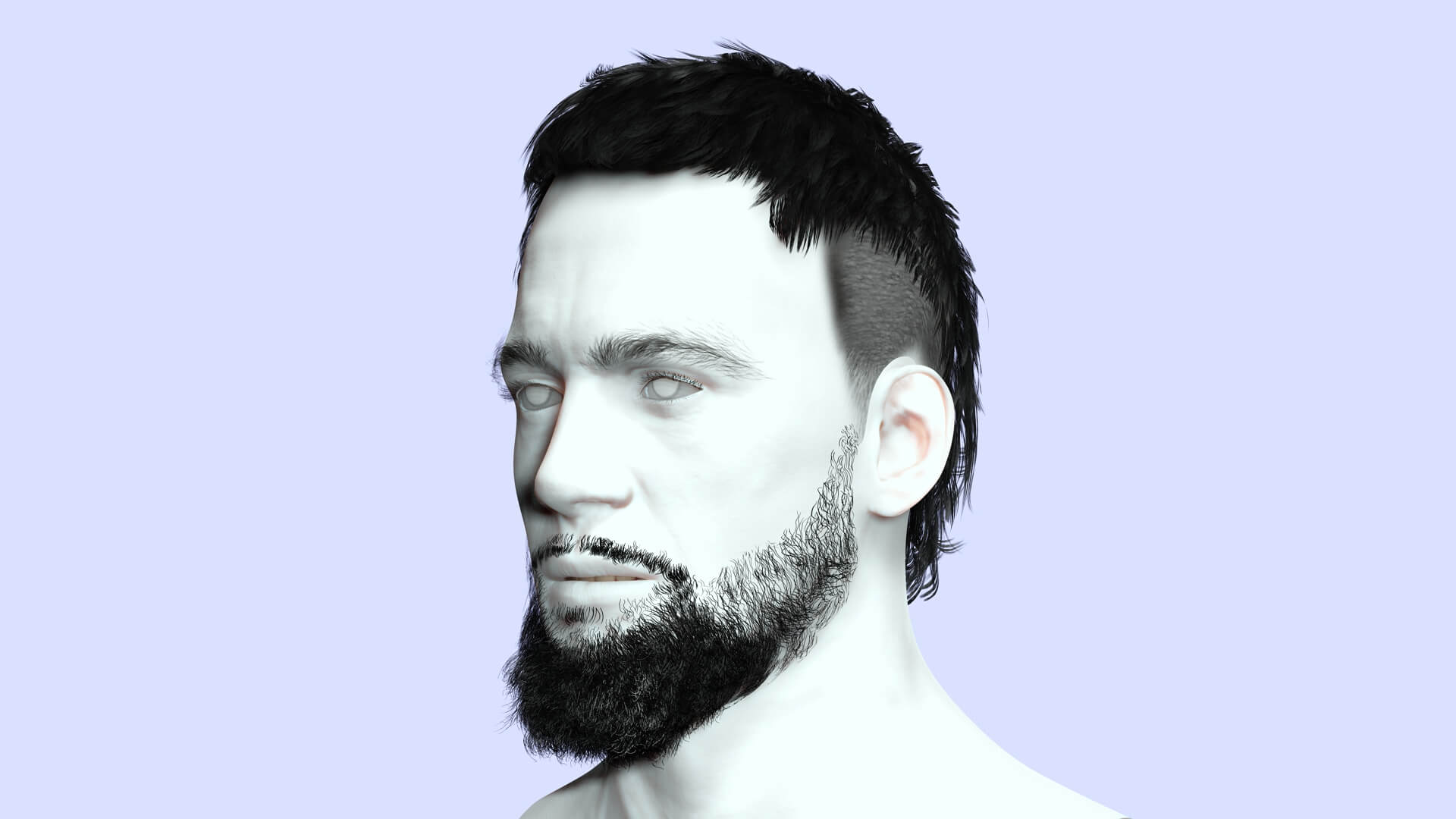 Realistic Mullet Male Hair - 3D Model by khaloui
