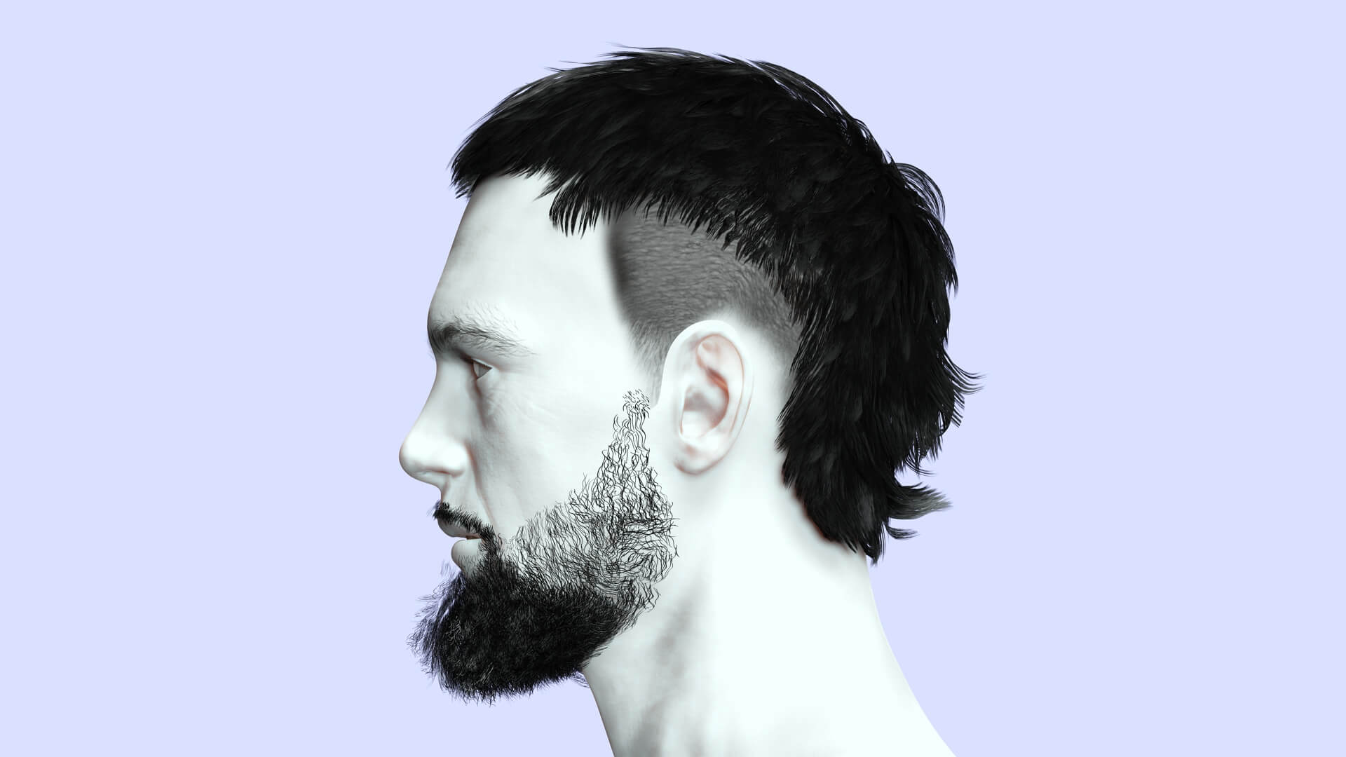Realistic Mullet Male Hair - 3D Model by khaloui