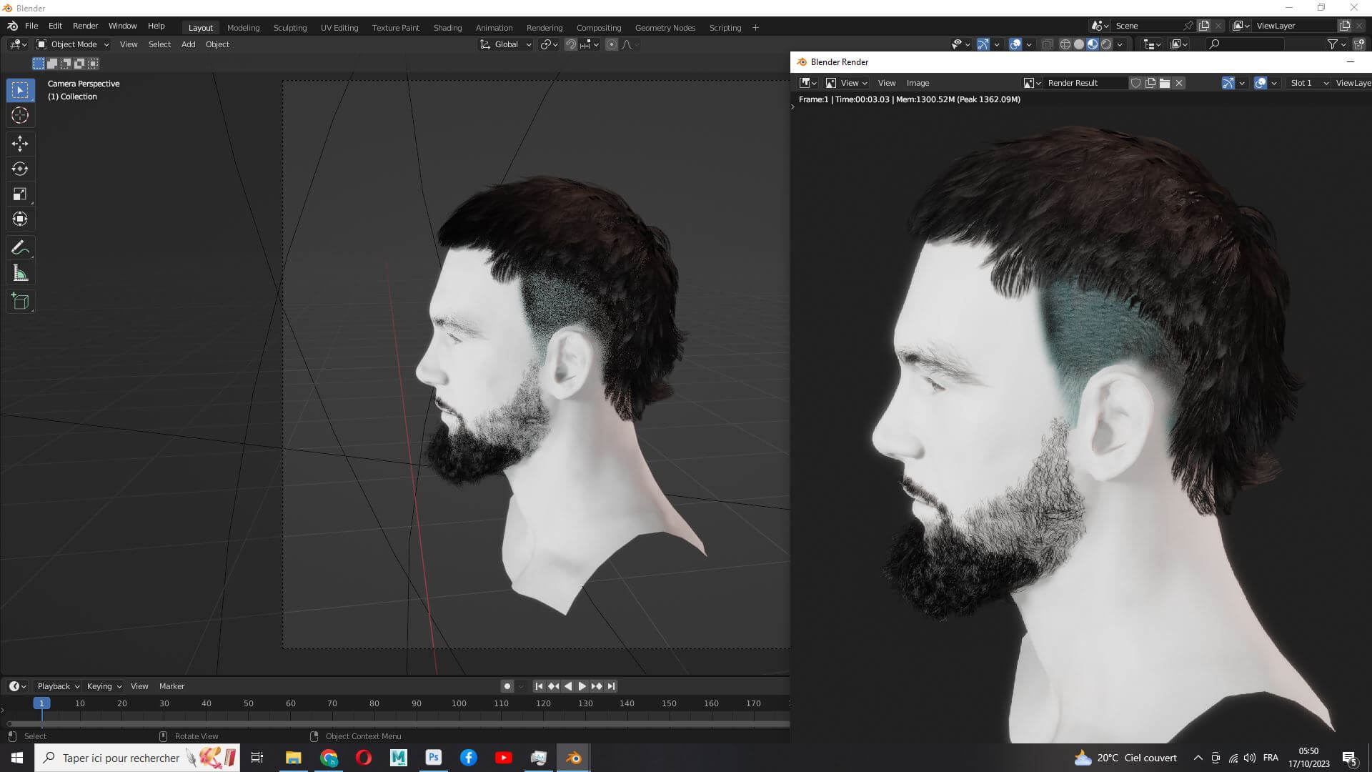Realistic Mullet Male Hair - 3D Model by khaloui