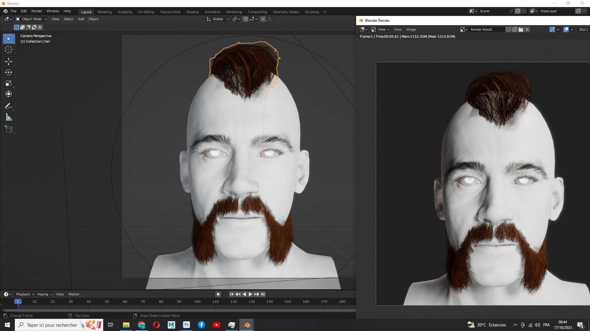 Realistic Viking Male Hair Style - Gunslinger Beard 3D Model by khaloui