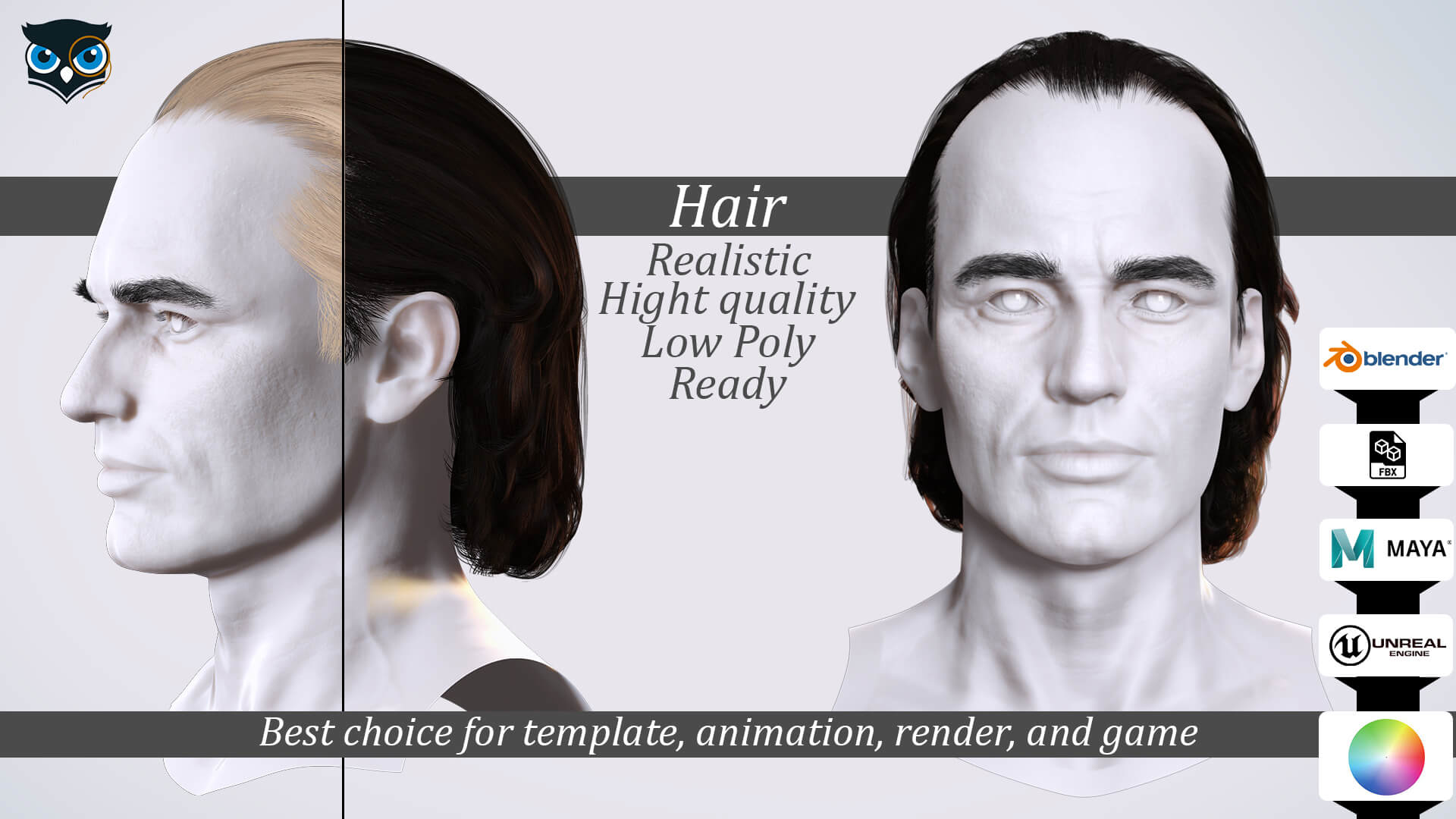 Retro Slicked Hair for Men-Game-Ready Hair Asset 3D Model by khaloui