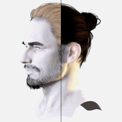 Sleek Man Bun with Trimmed Beard - Game-Ready Asset 3D Model by khaloui