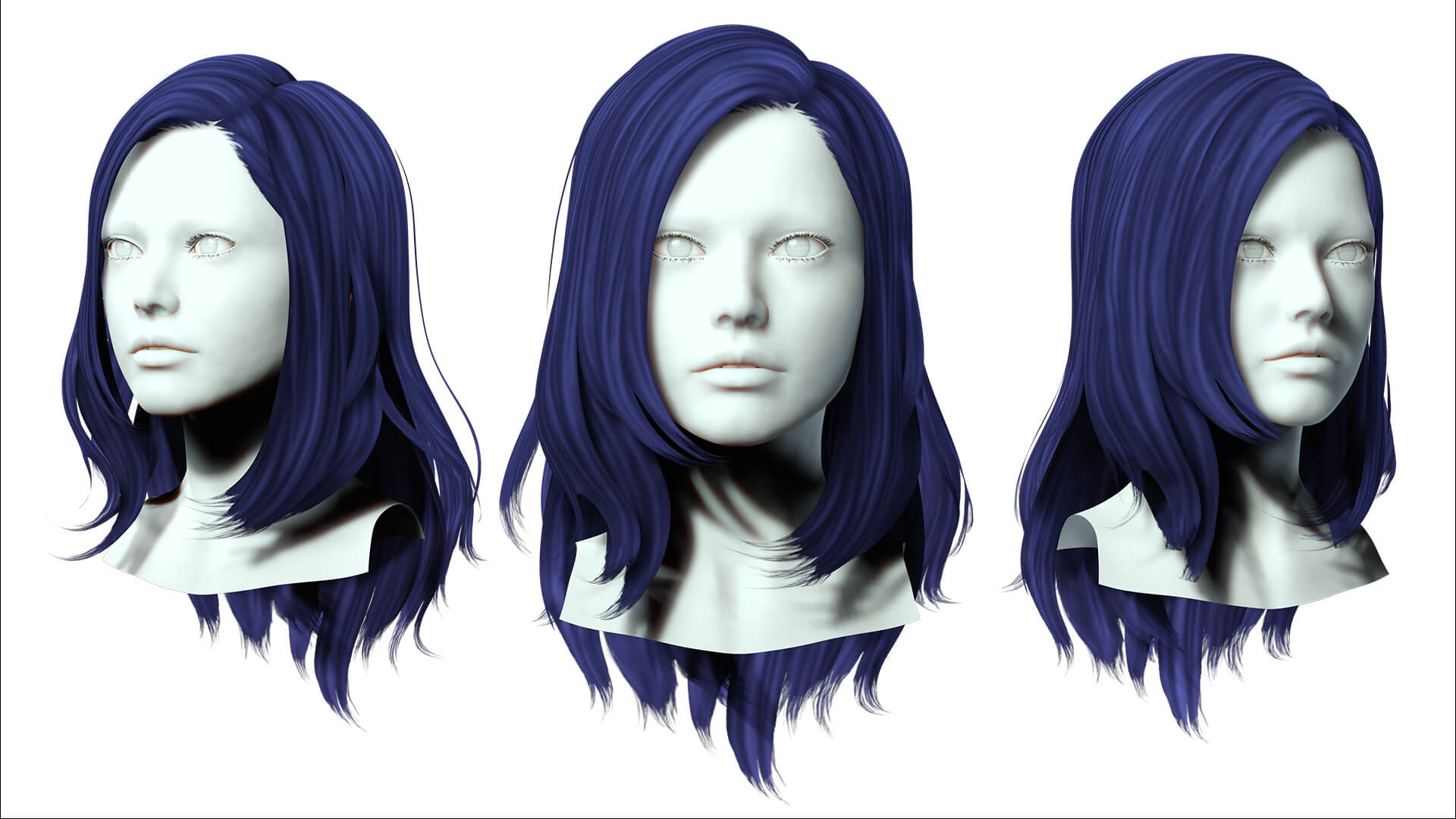 Straight Medium Female Hair - 3D Model by khaloui