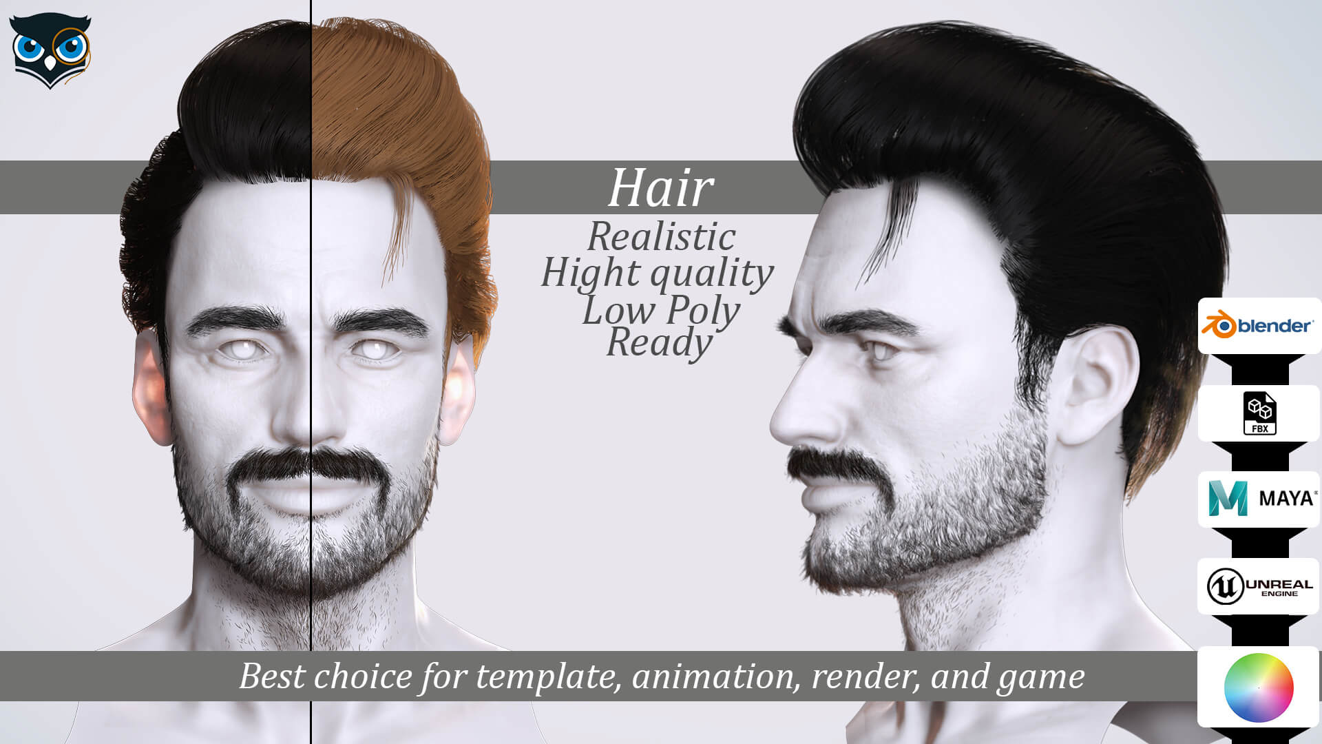 Stylish Pompadour Haircut with Beard - Game-Ready 3D Model by khaloui