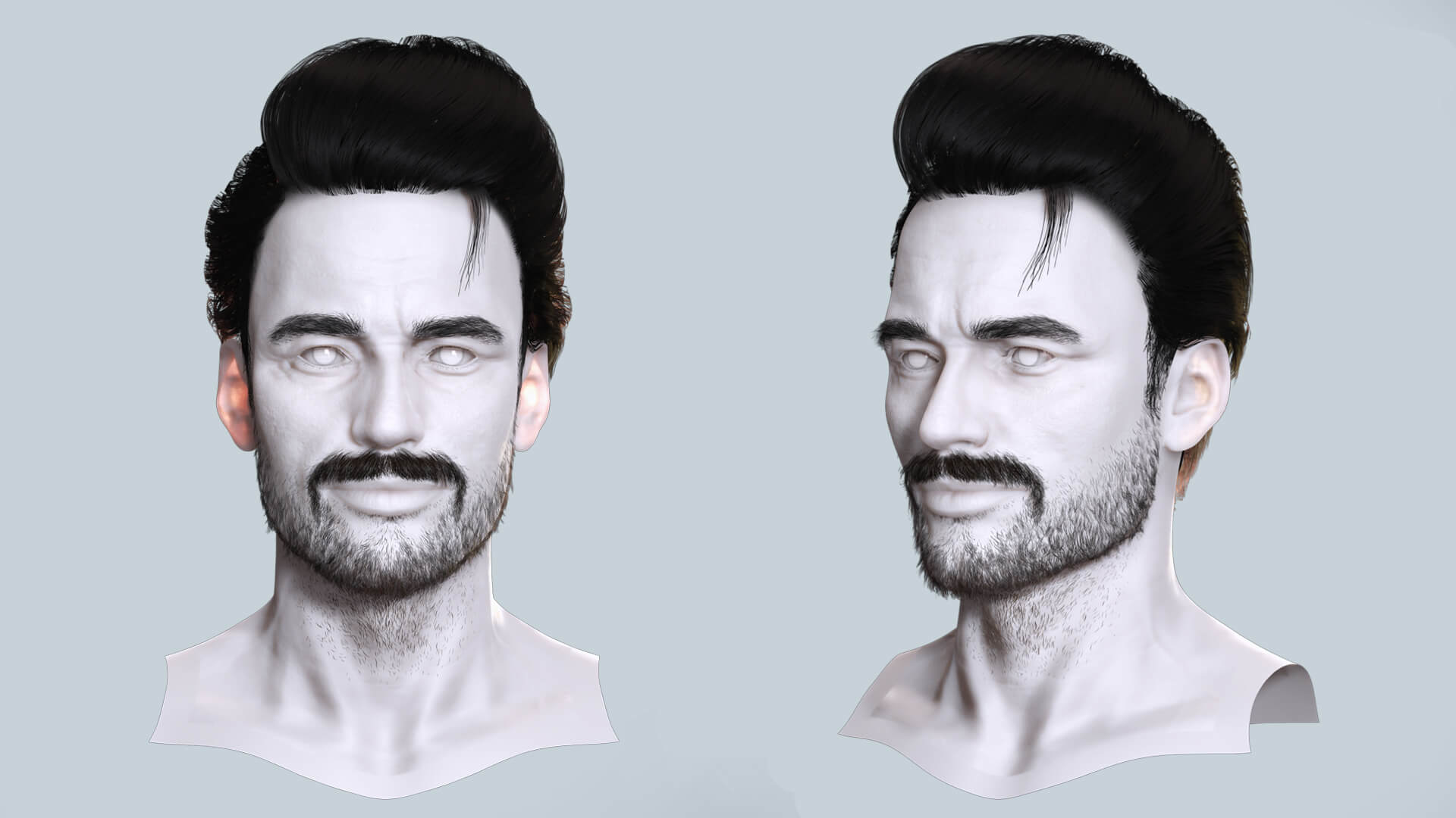 Stylish Pompadour Haircut with Beard - Game-Ready 3D Model by khaloui