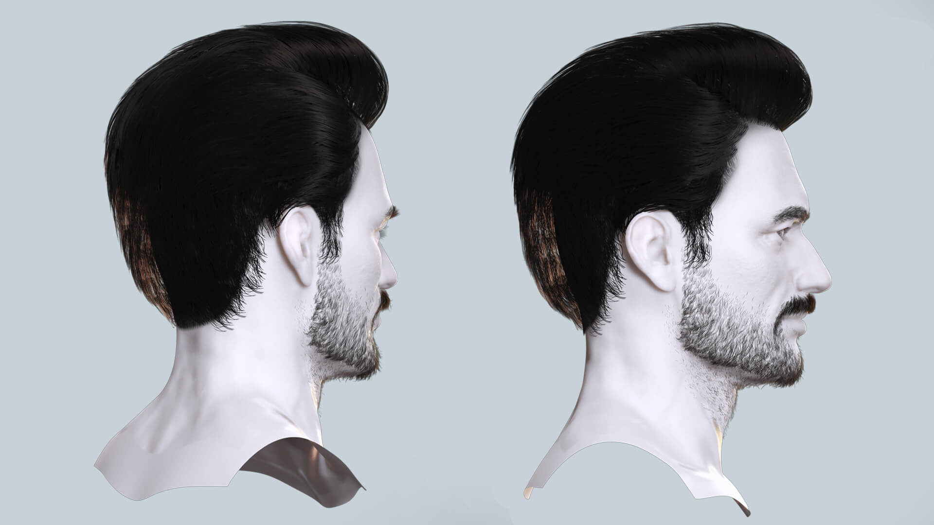 Stylish Pompadour Haircut with Beard - Game-Ready 3D Model by khaloui