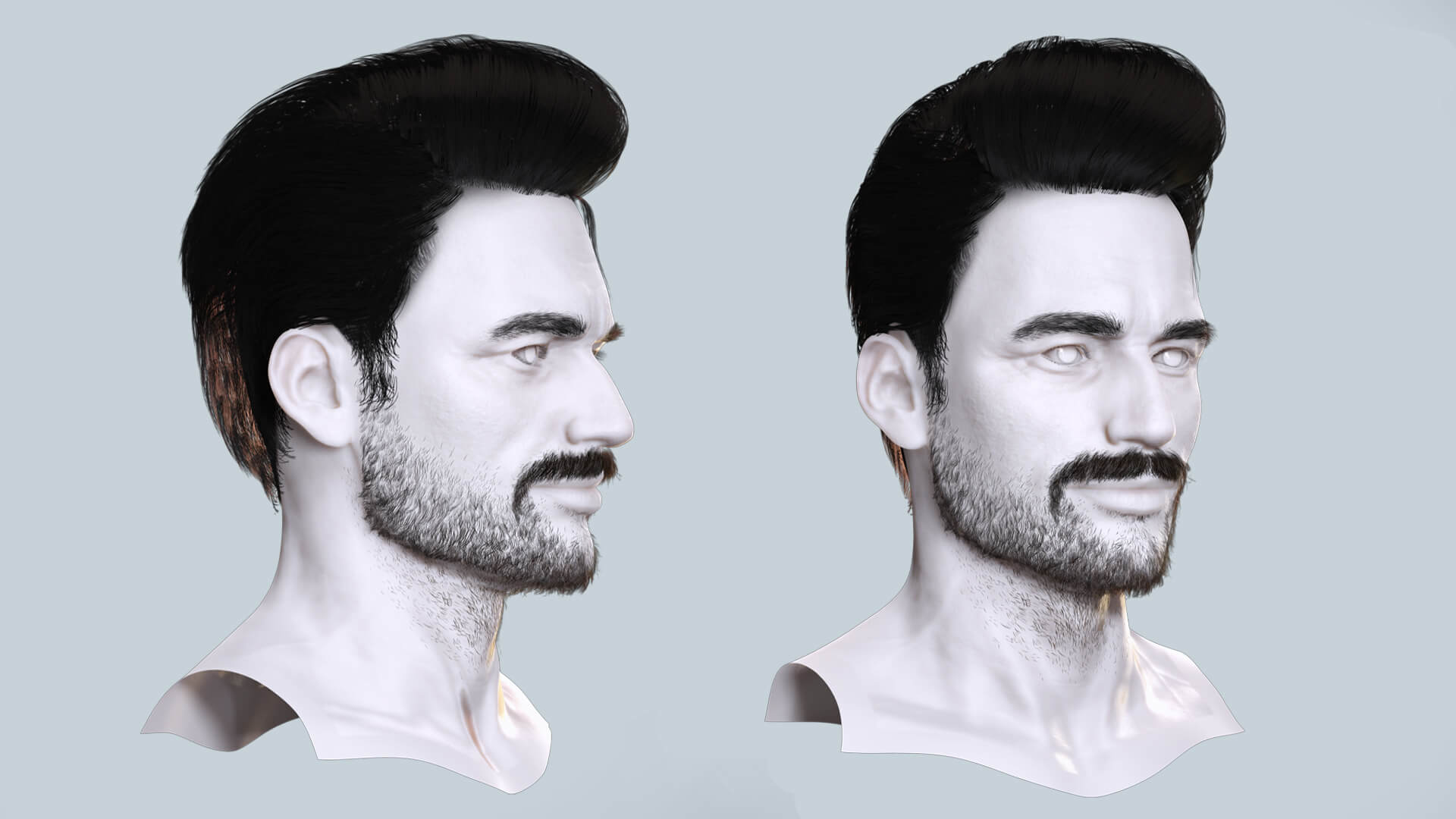 Stylish Pompadour Haircut with Beard - Game-Ready 3D Model by khaloui