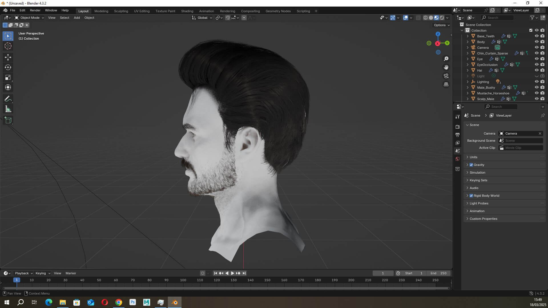 Stylish Pompadour Haircut with Beard - Game-Ready 3D Model by khaloui