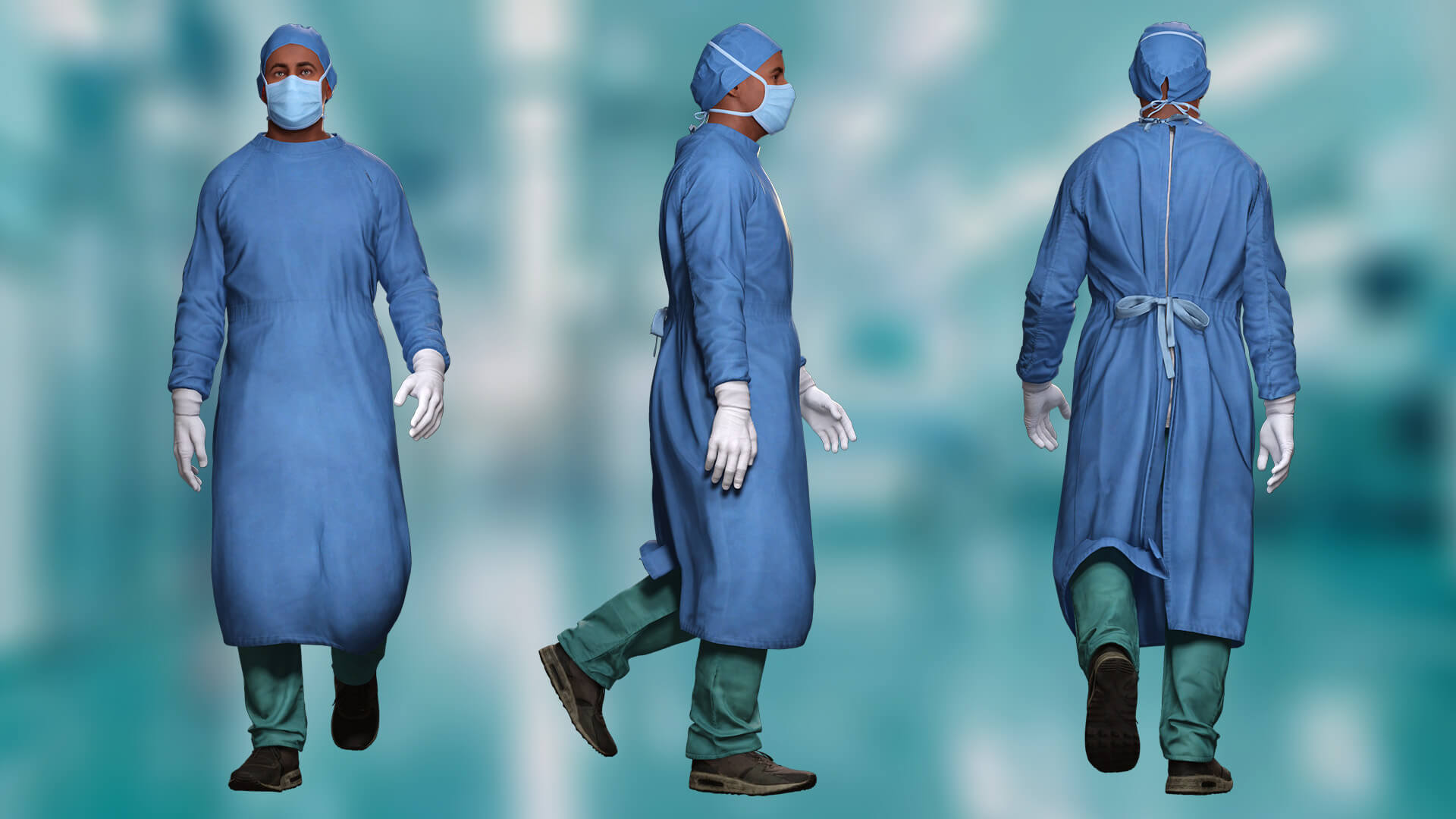 Surgeon in PPE 3D Model Rigged Game Ready by khaloui