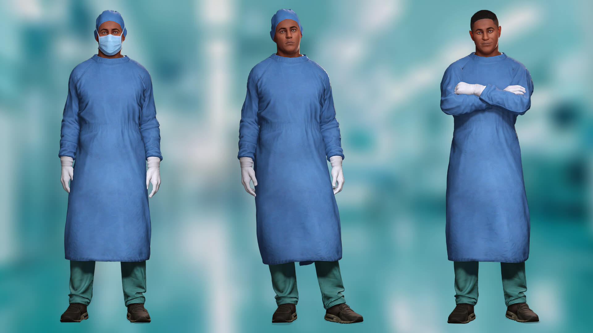 Surgeon in PPE 3D Model Rigged Game Ready by khaloui