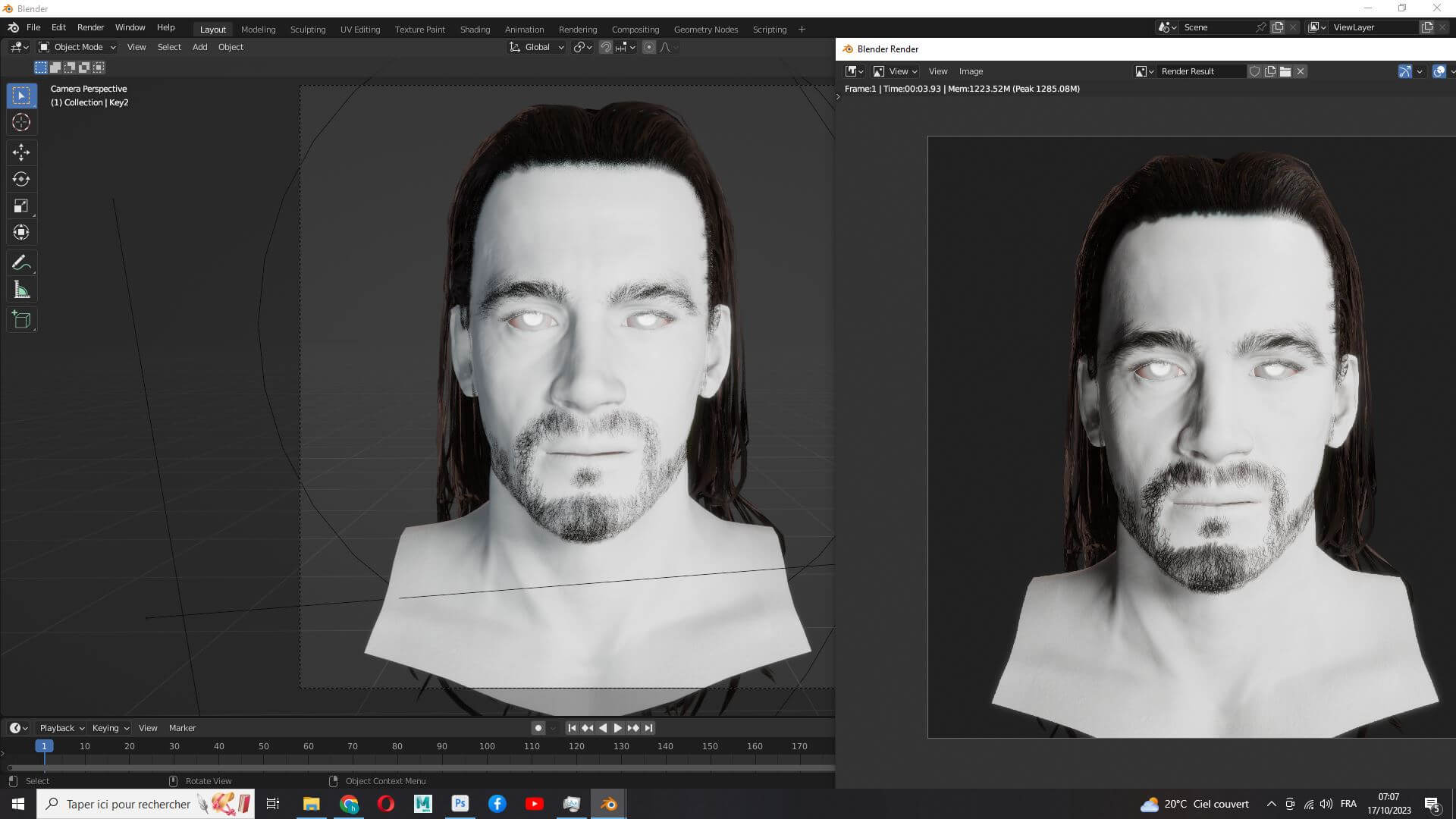Wavy Long Man Hair - 3D Model by khaloui