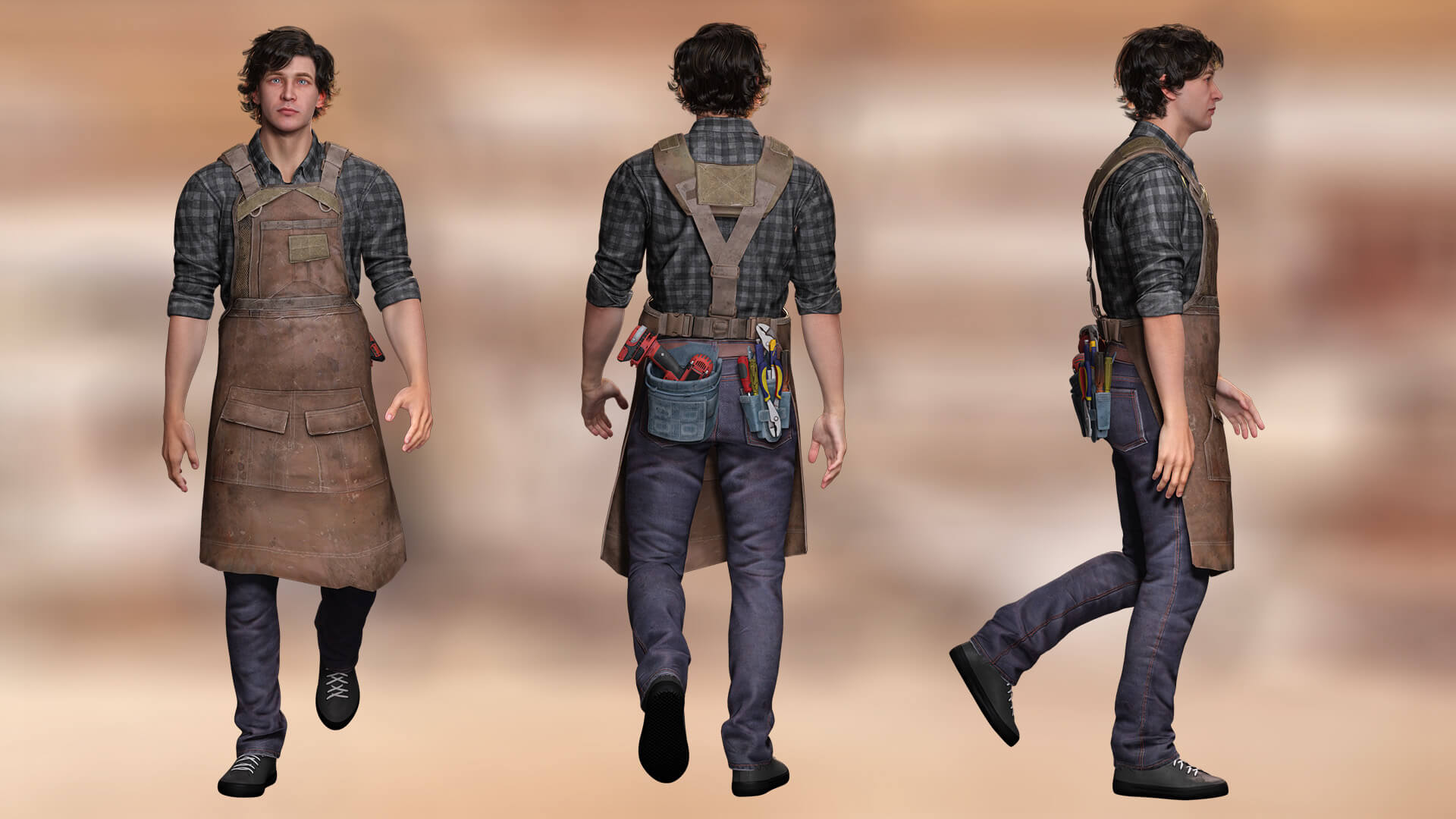 Wood Working Tradesman Fully Rigged 3D Asset by khaloui