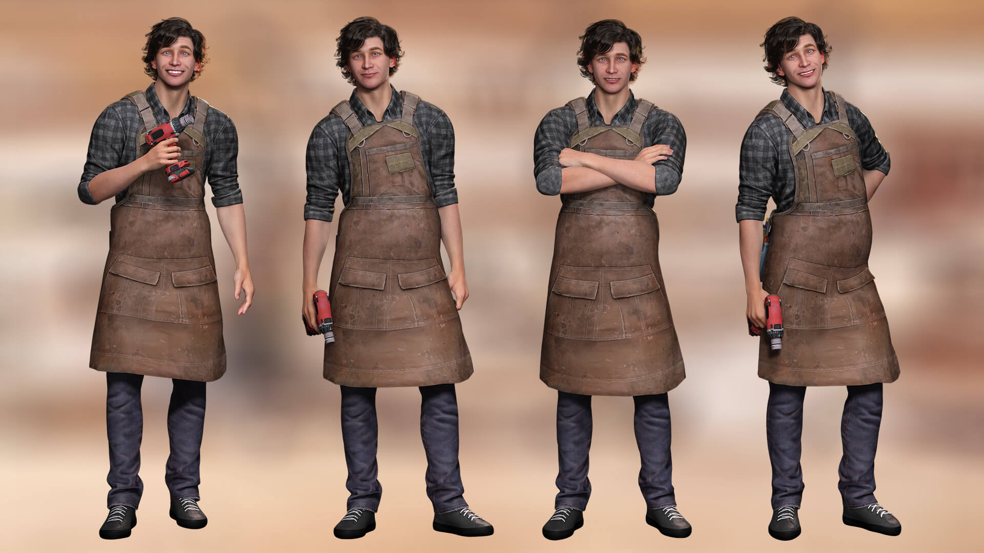 Wood Working Tradesman Fully Rigged 3D Asset by khaloui