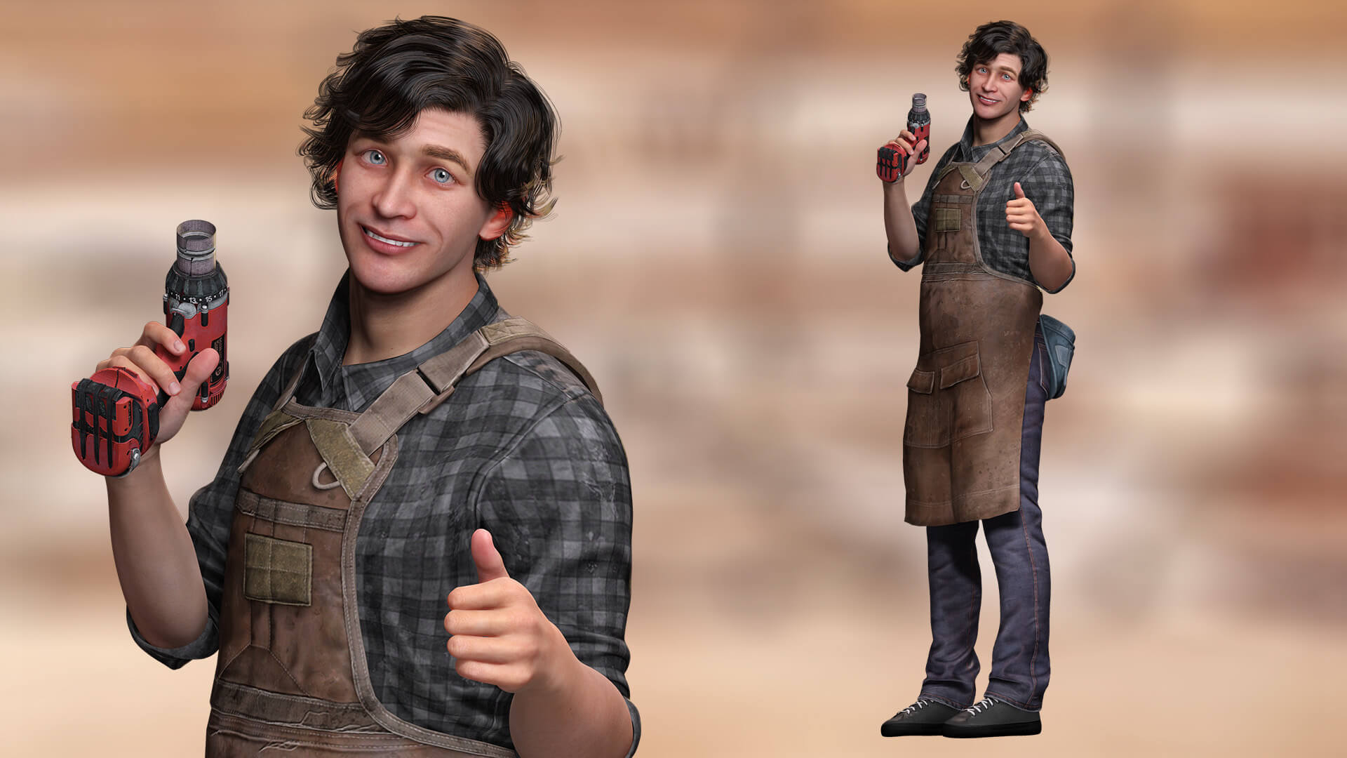 Wood Working Tradesman Fully Rigged 3D Asset by khaloui