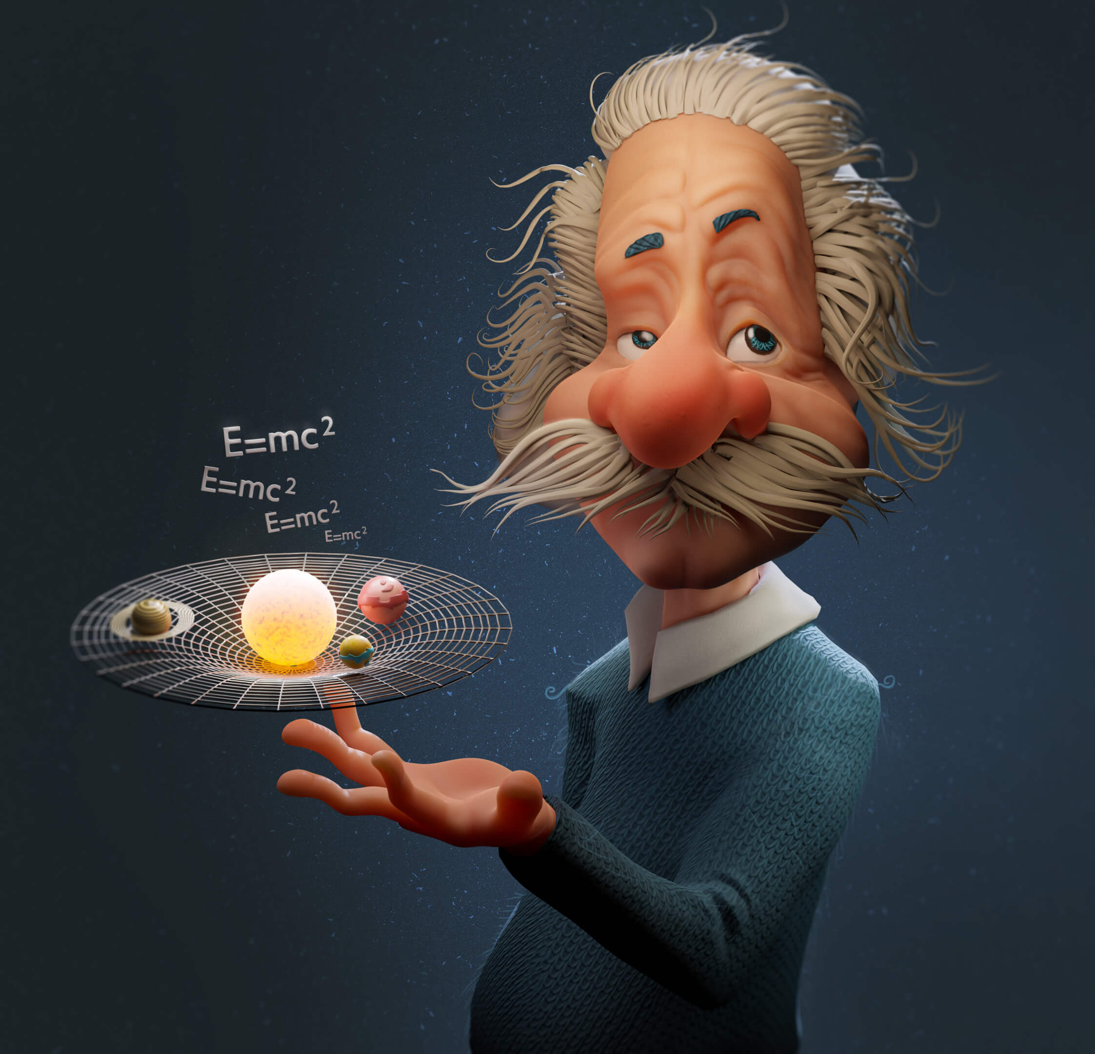 Albert Einstein 3D Caricature 3D Render, Digital Art by Khatri3d