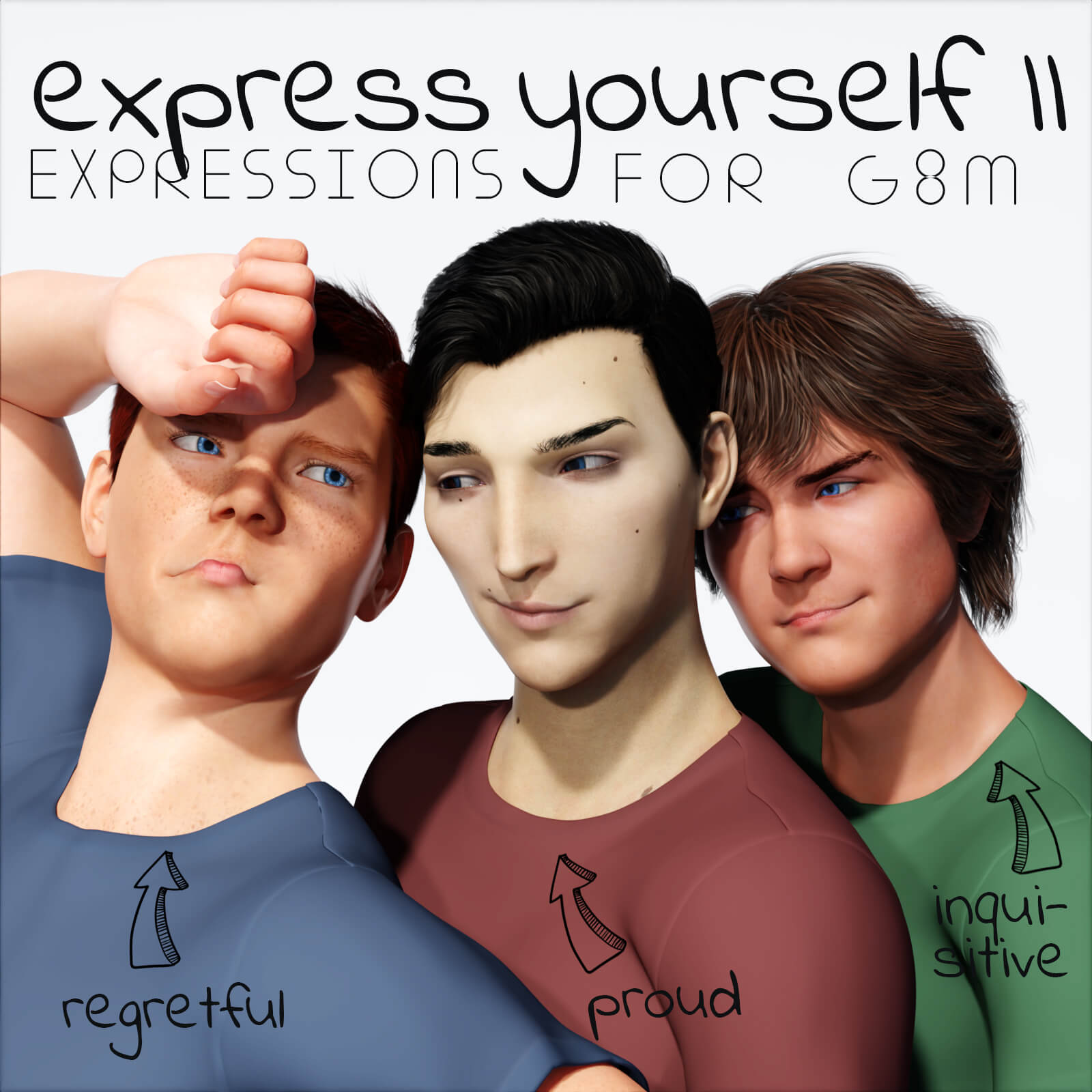 Express Yourself II - Expressions for G8M Daz Content by khoshekh