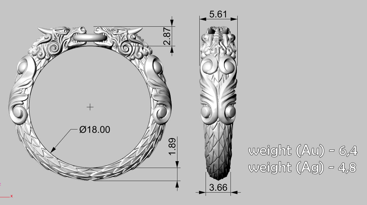 Ring R176 (With Rings in The Teeth) - 3D Print Model by Kickonster