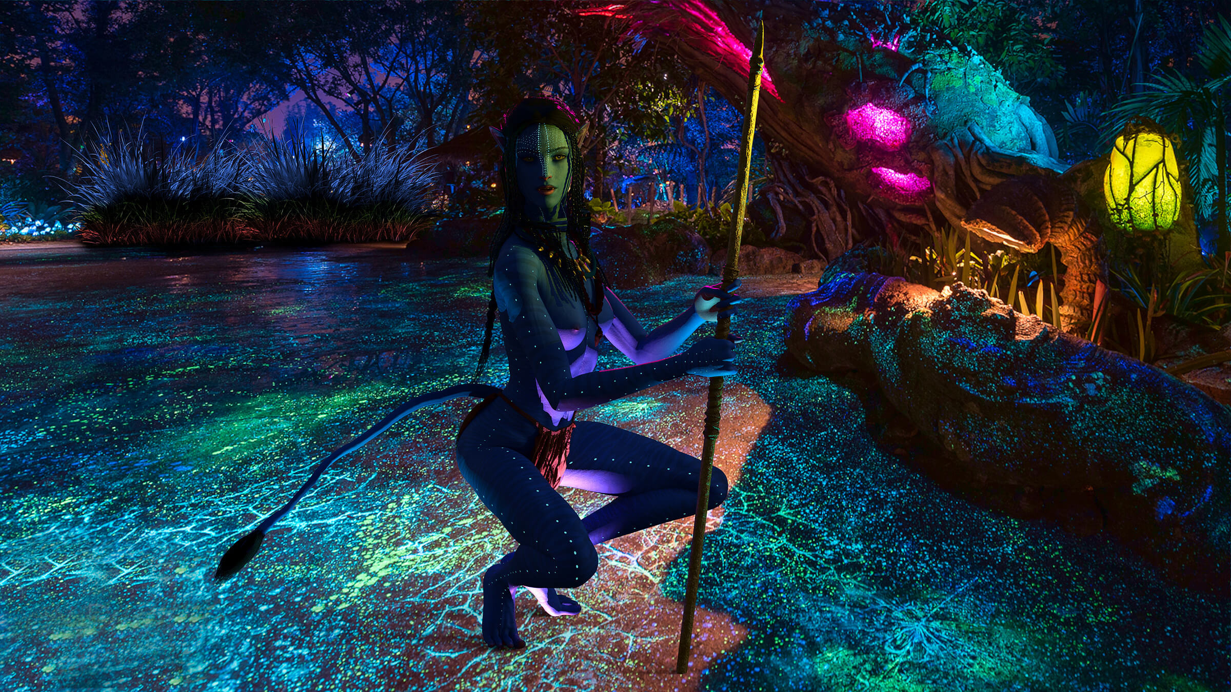 Na'vi female on the prowl 3D Render, Digital Art by kimi42