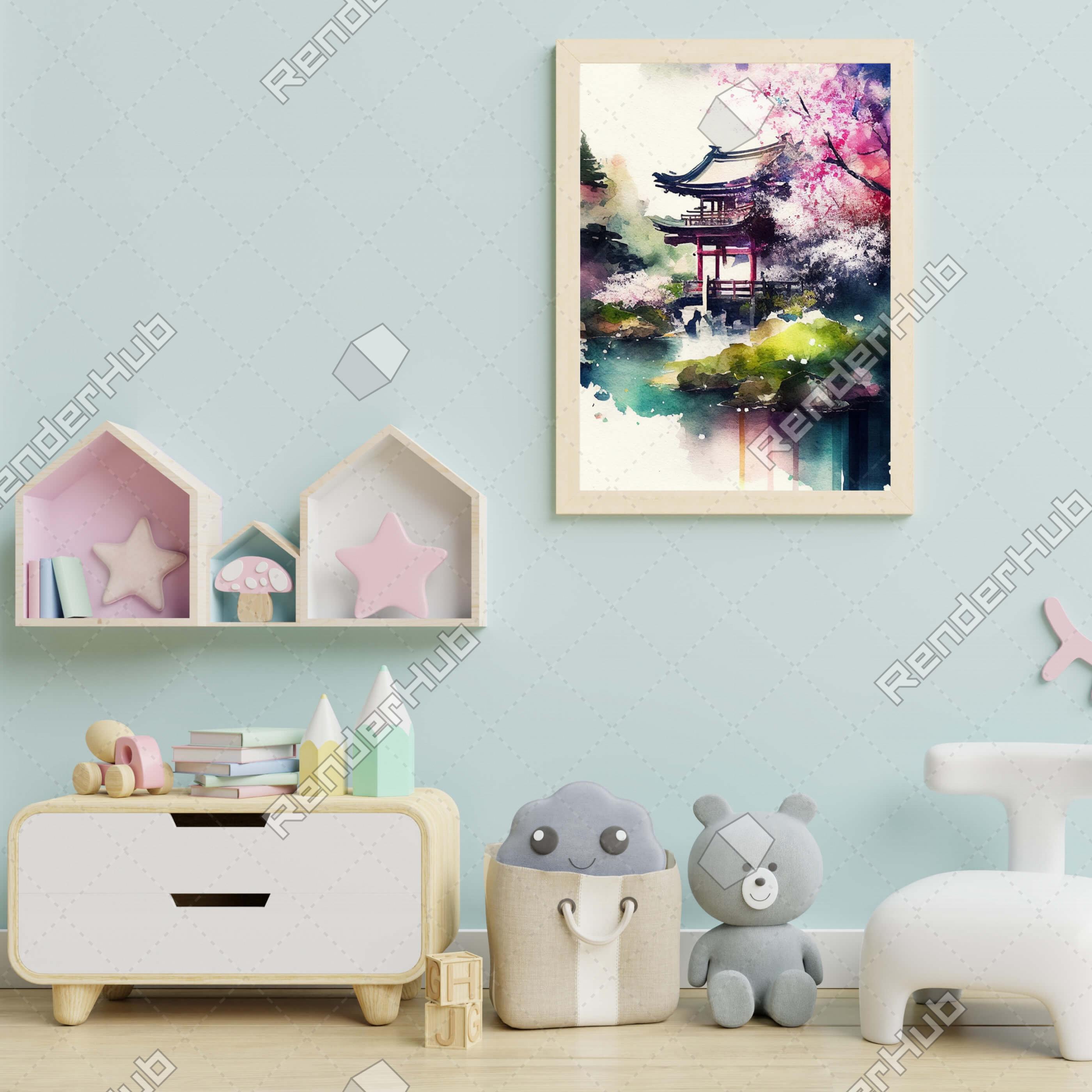 Japan Art Prints, Landscape Pagoda Printable Art, Asian Art - Stock ...