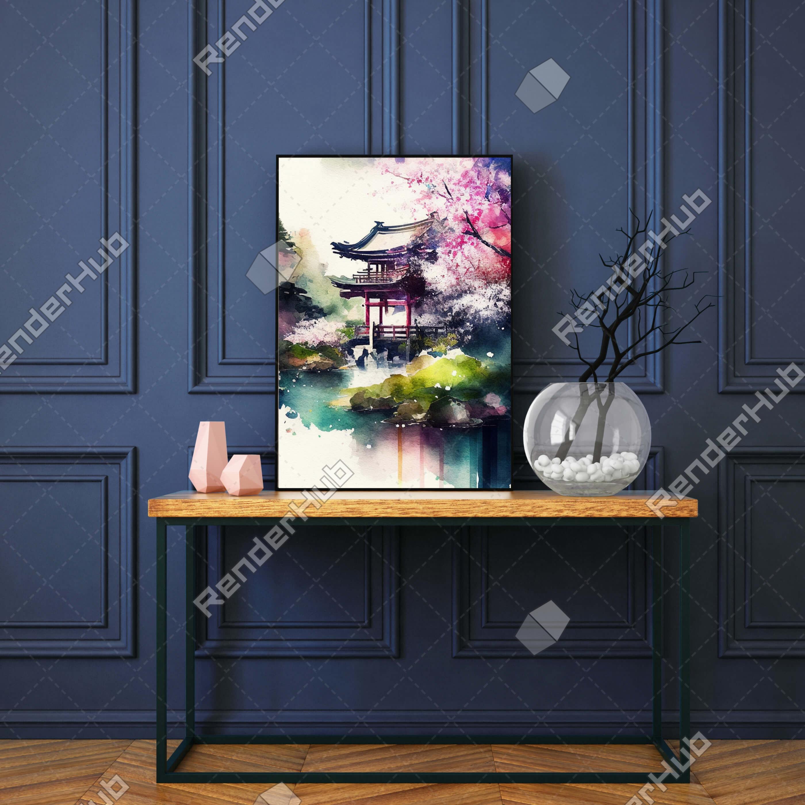 Japan Art Prints, Landscape Pagoda Printable Art, Asian Art - Stock ...