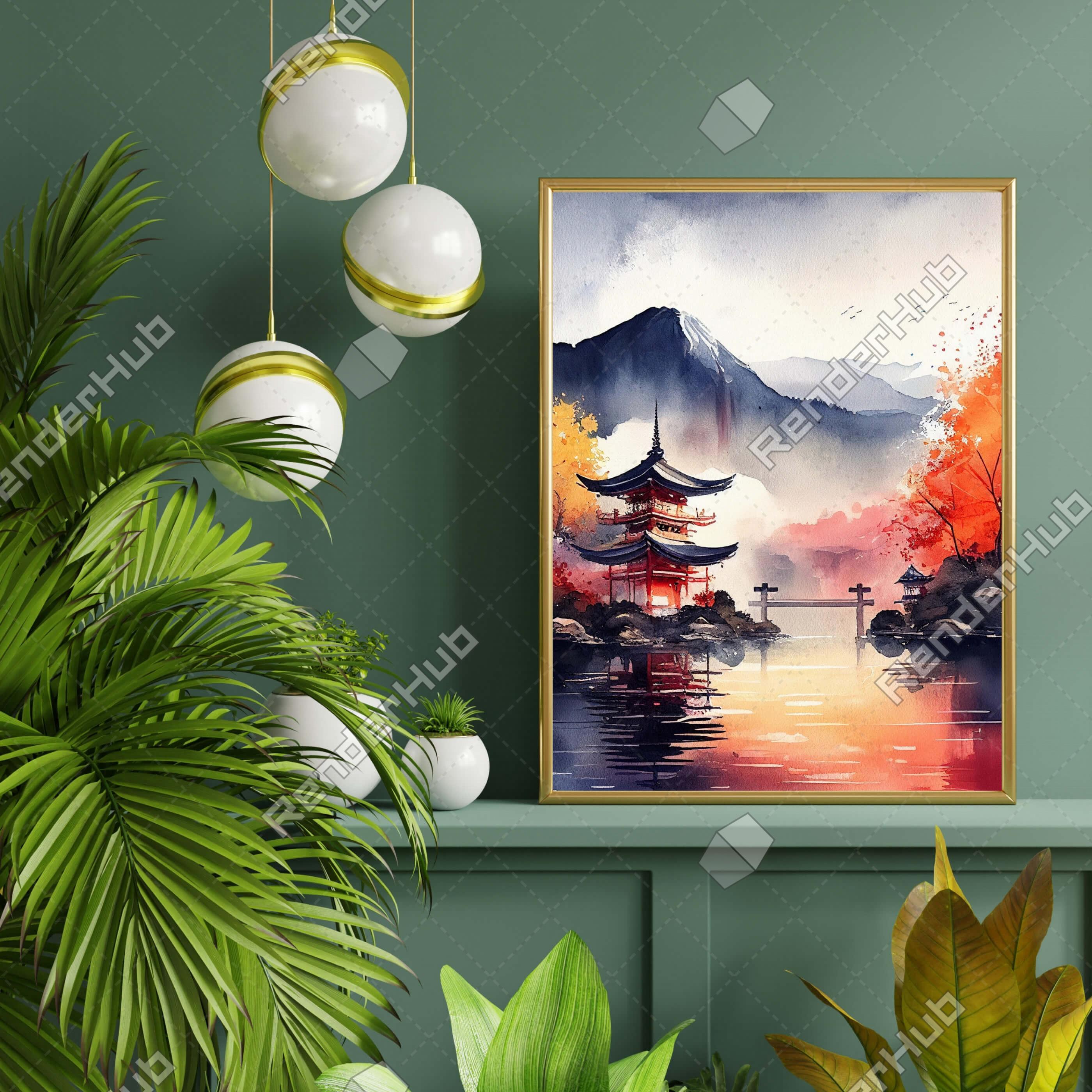 Landscape Pagoda Printable Art, Asian Art, Japan Art Prints - Stock ...