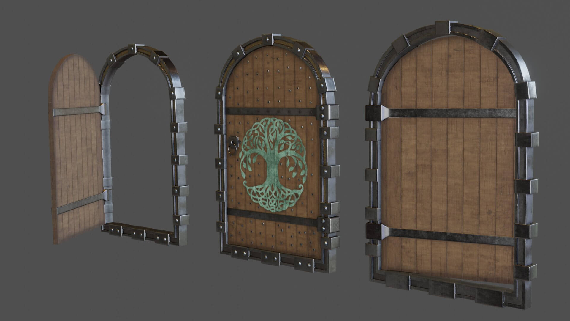 Fantasy Viking Door Game Ready Model PBR 3D Render