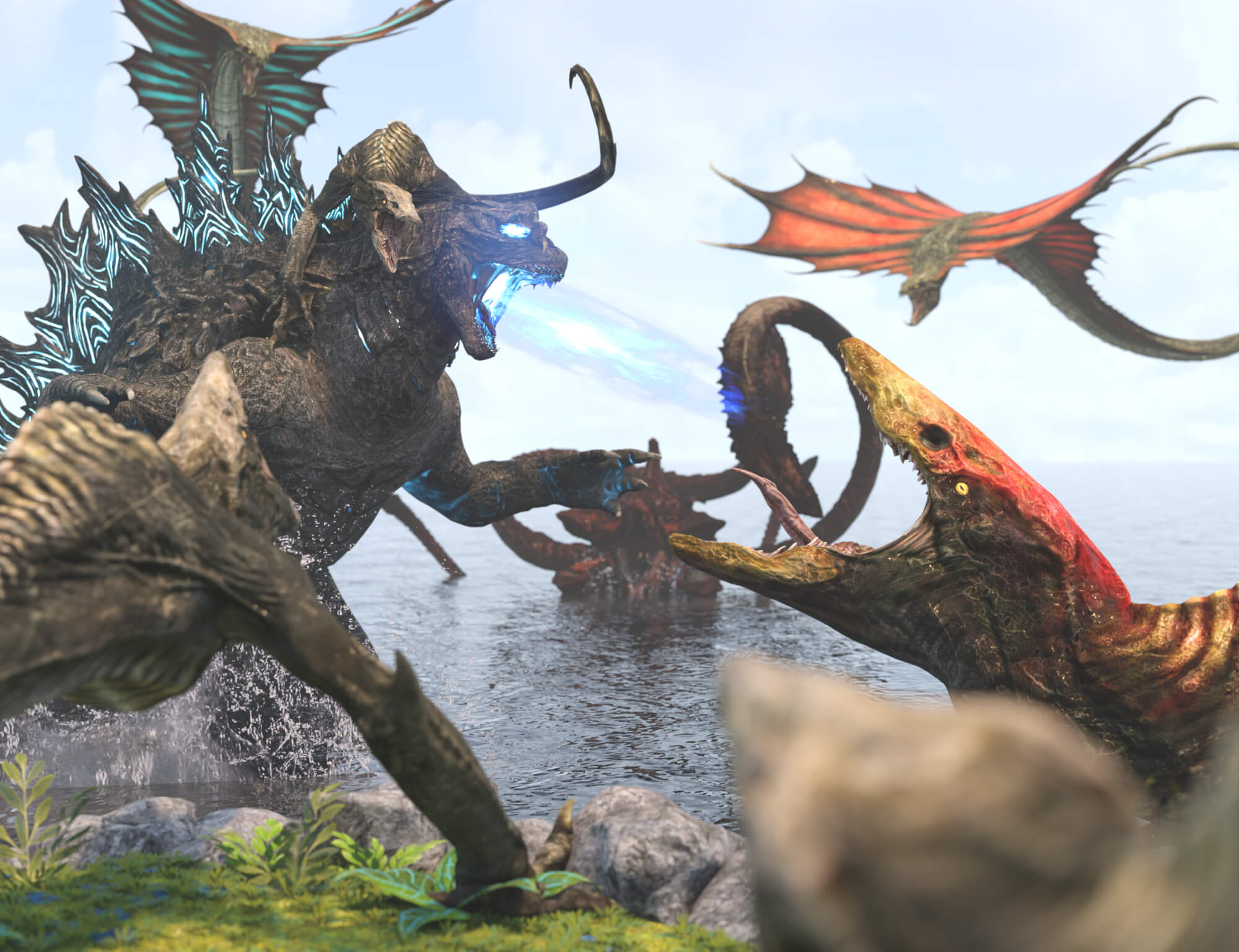 Godzilla Visits Monster Island 3D Render by Knulltheking