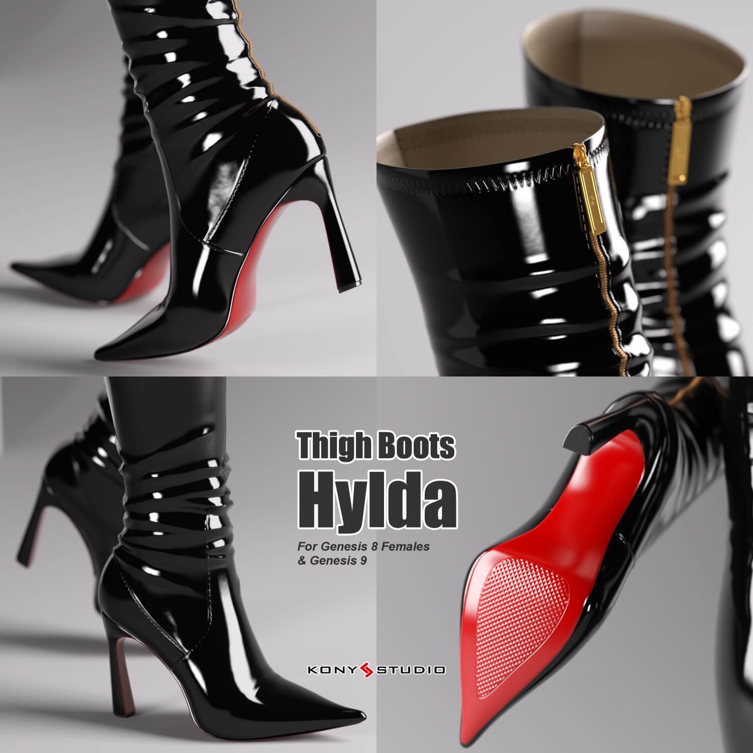 Thigh Boots Hylda for G8F/G9 - Daz Content by Kony Studio