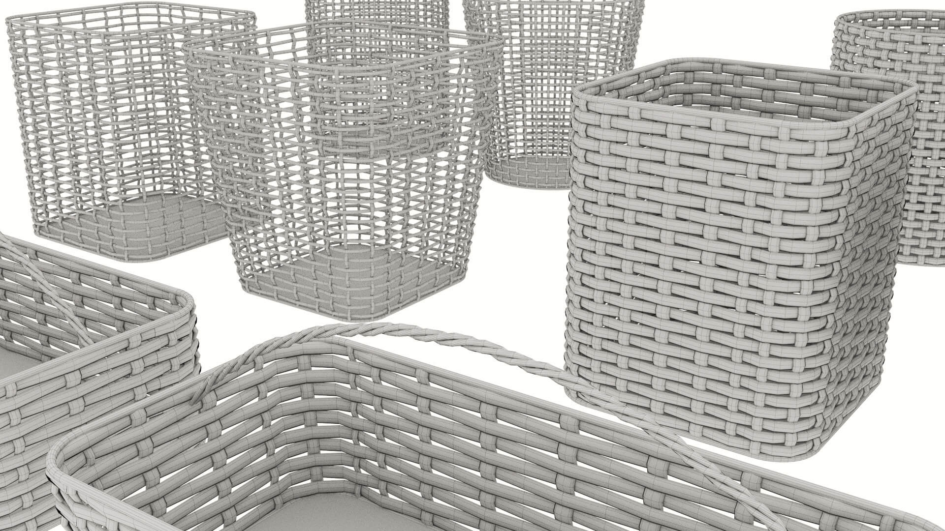 10 Rattan Baskets Collection With Textures - 3D Model by kopofx