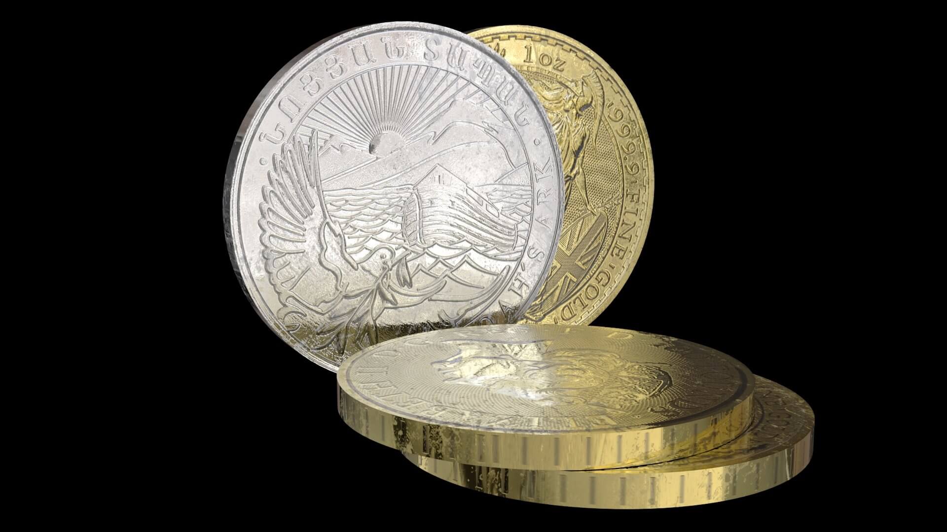 12 Silver and Gold Coins Collection - 3D Model by kopofx