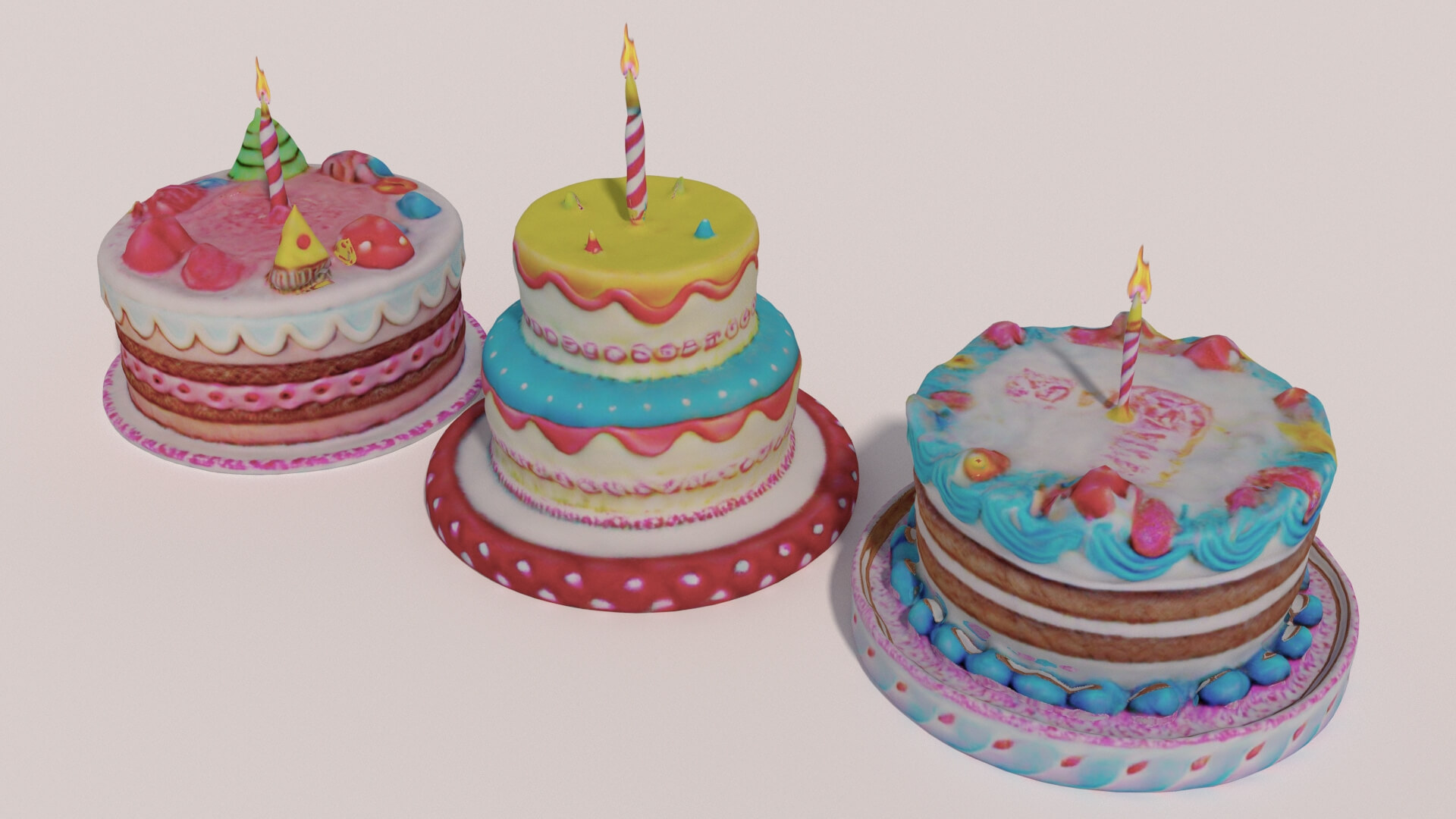 3 Birthday Cakes - 3D Model by kopofx