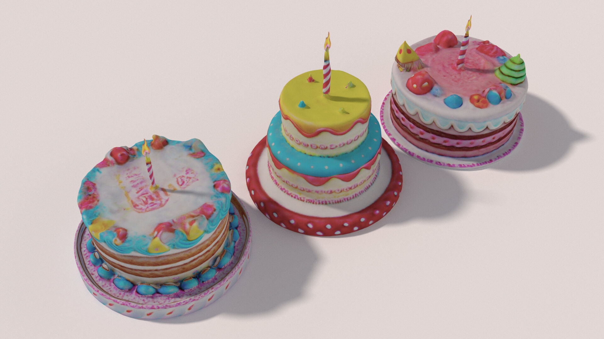 3 Birthday Cakes - 3D Model by kopofx