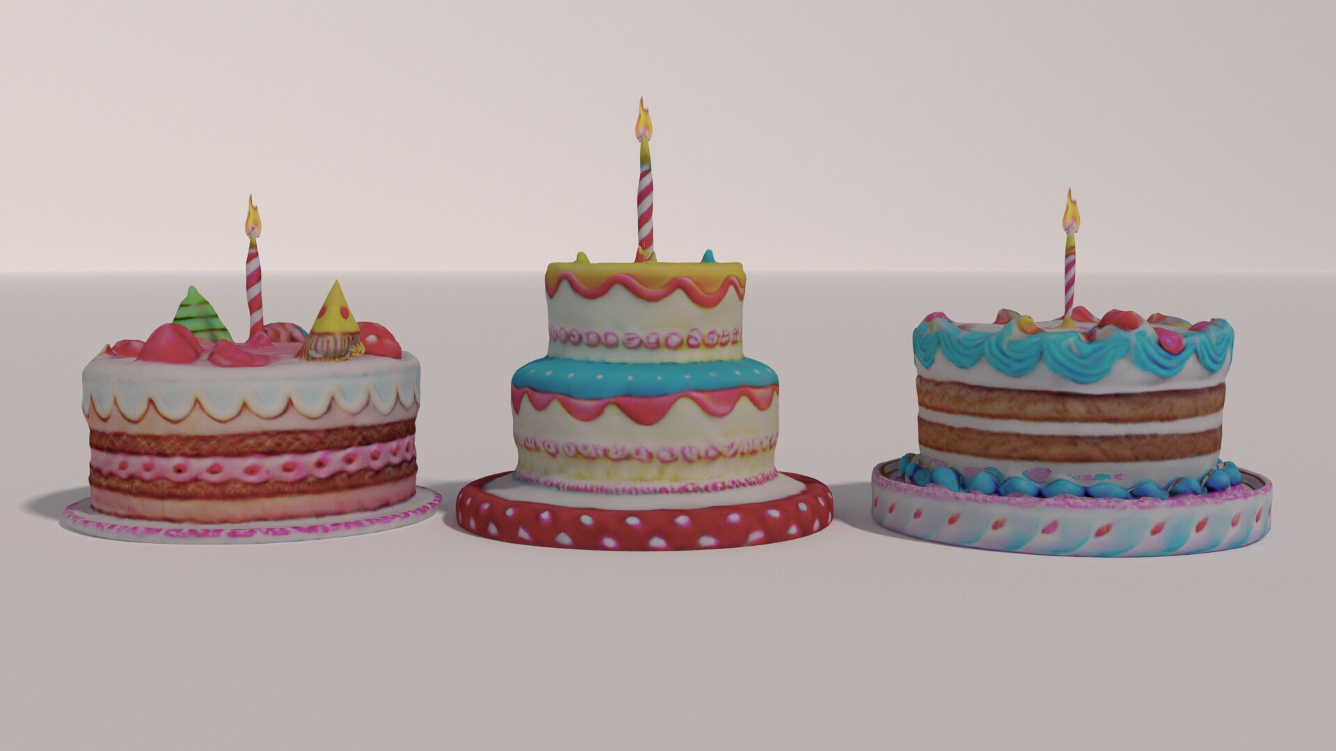 3 Birthday Cakes - 3D Model by kopofx
