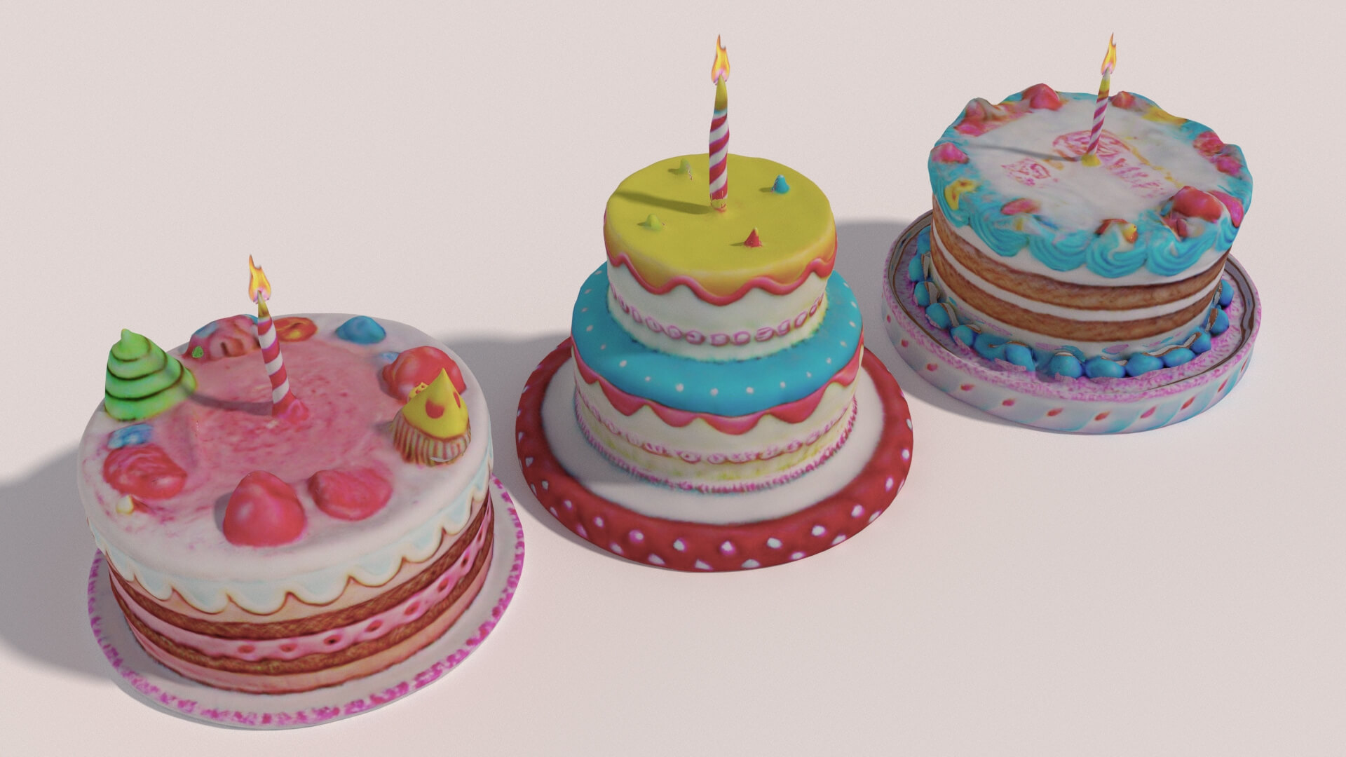 3 Birthday Cakes - 3D Model by kopofx