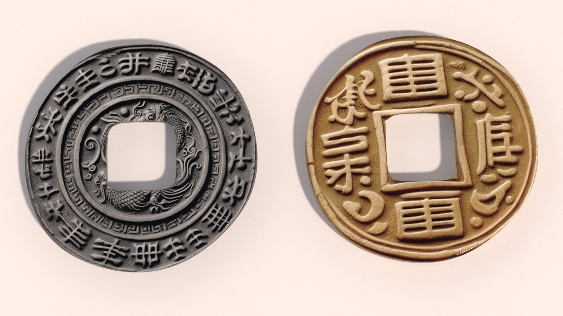 Ancient Chinese Coins Gold Silver - 3D Model by kopofx