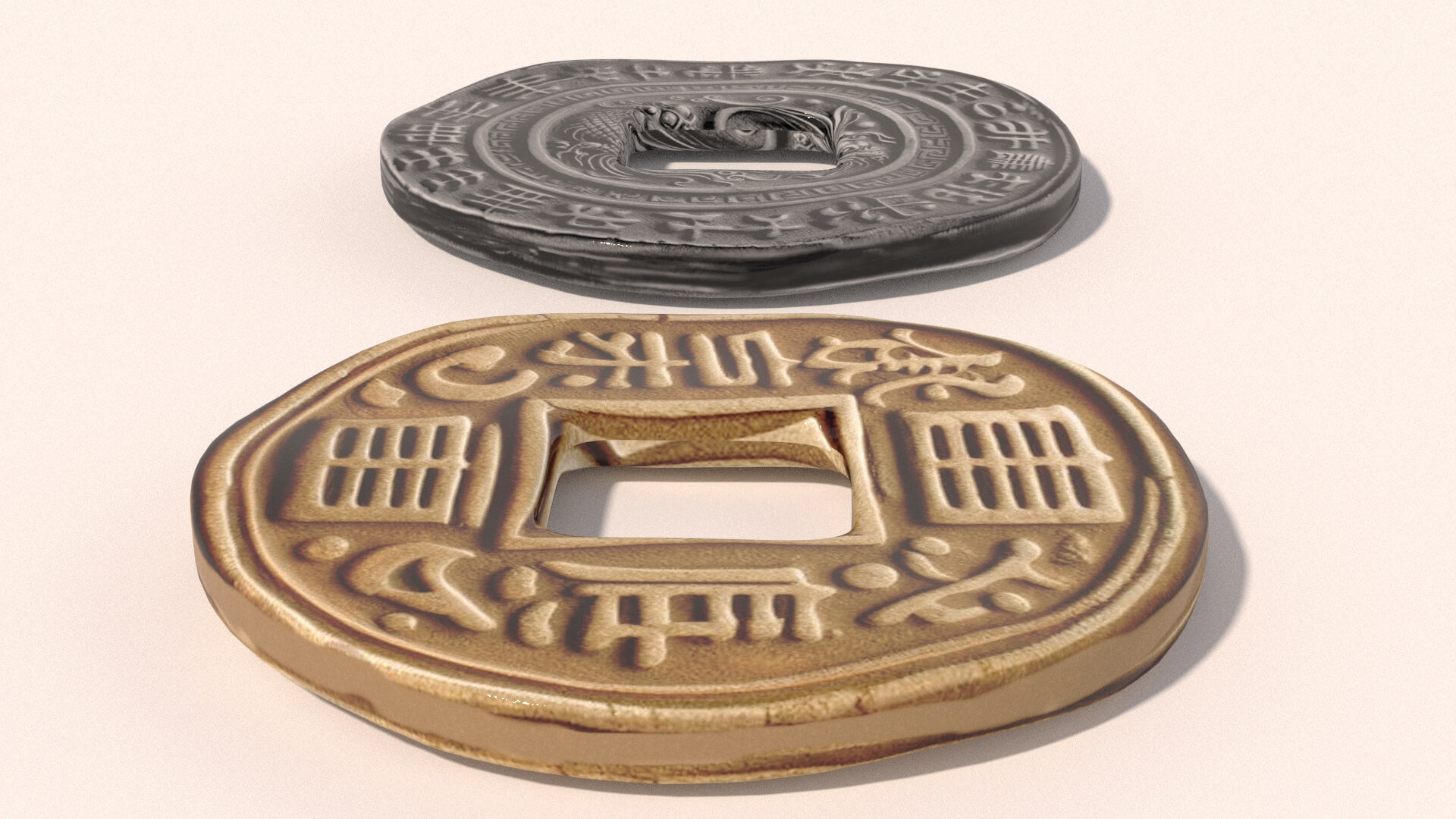 Ancient Chinese Coins Gold Silver - 3D Model by kopofx