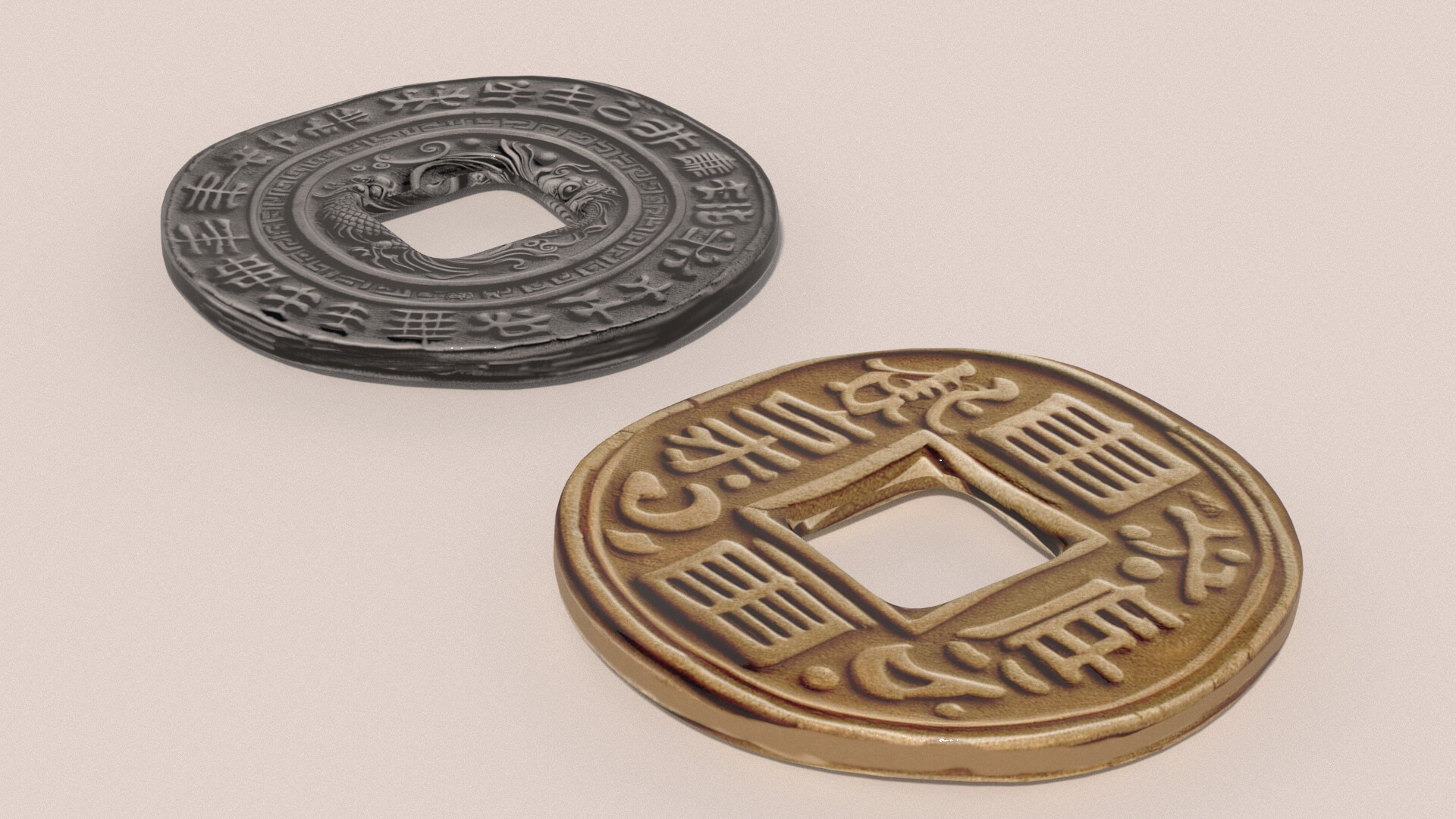 Ancient Chinese Coins Gold Silver - 3D Model by kopofx