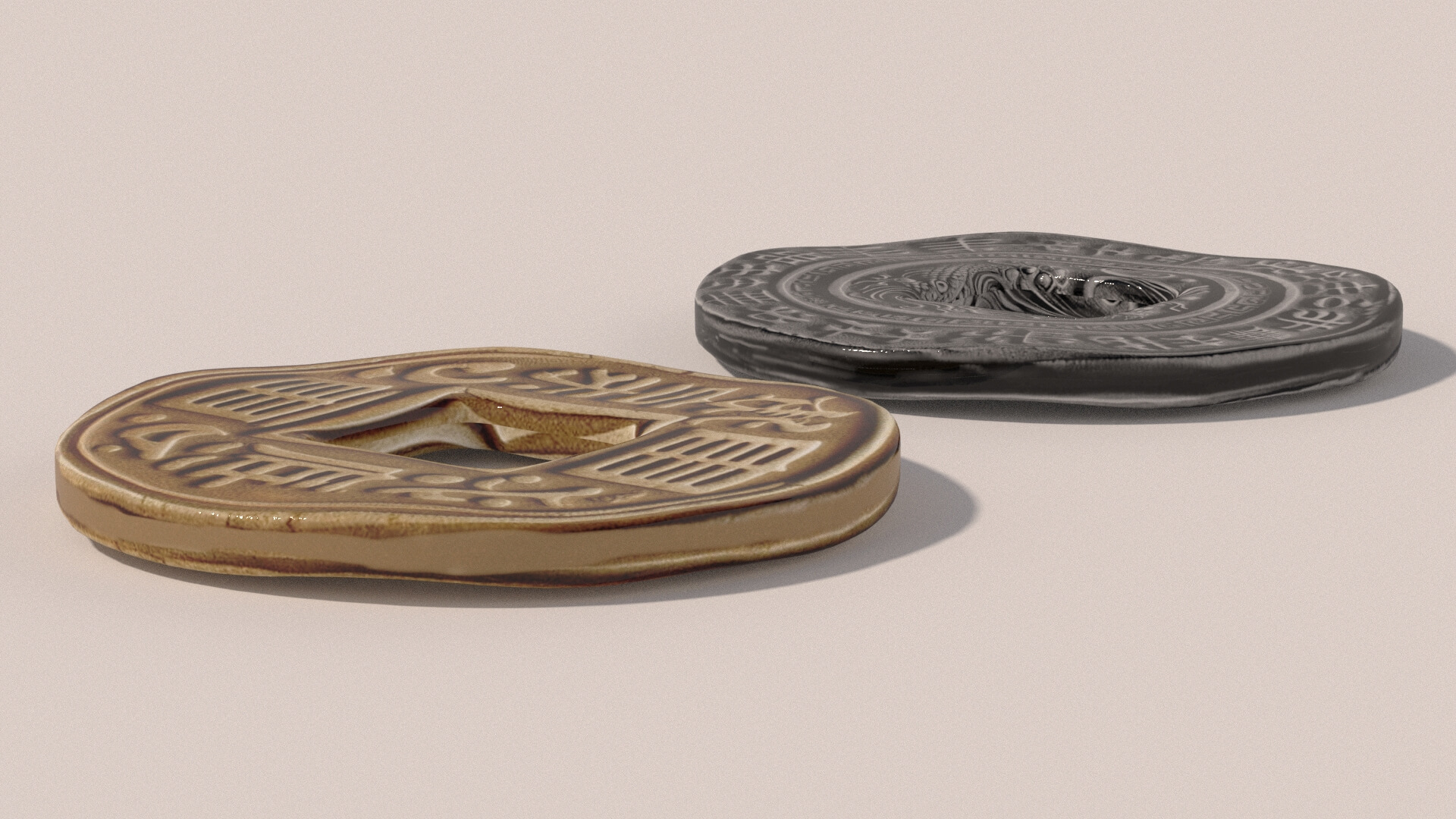 Ancient Chinese Coins Gold Silver - 3D Model by kopofx