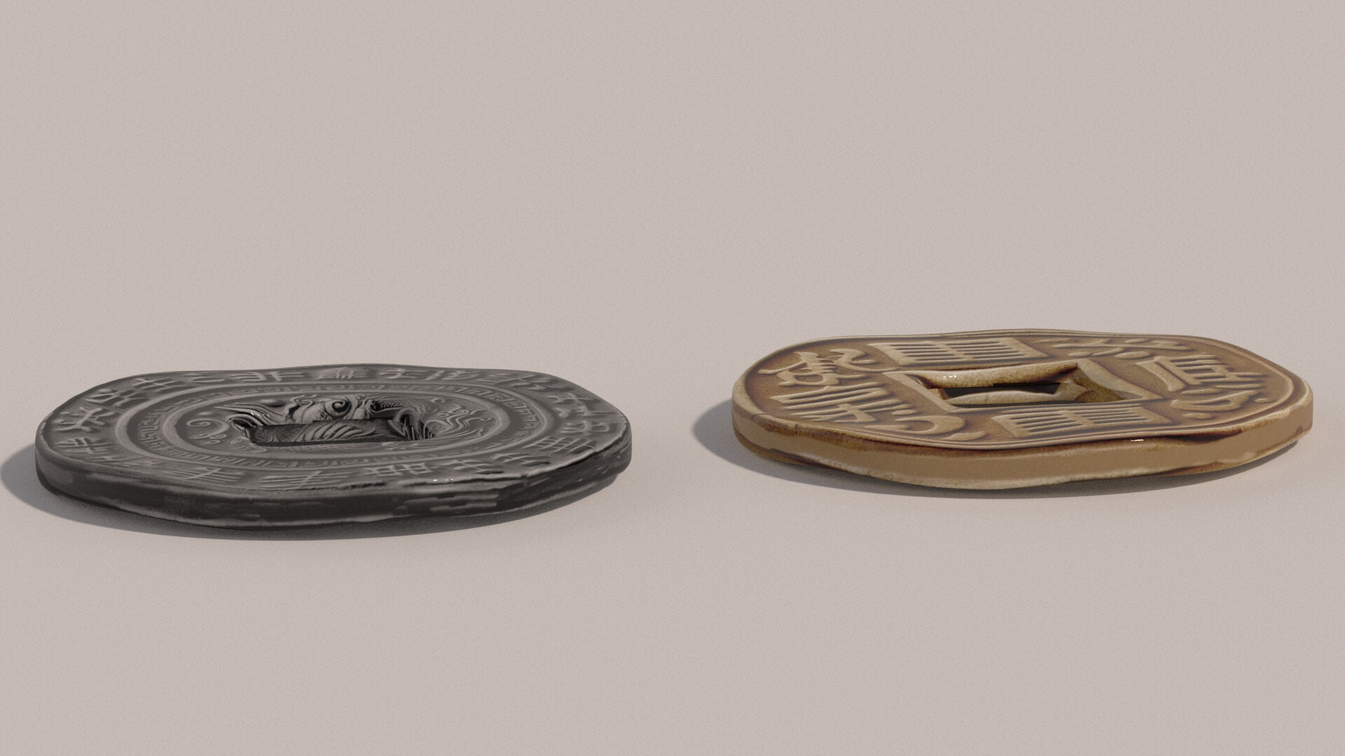 Ancient Chinese Coins Gold Silver - 3D Model by kopofx