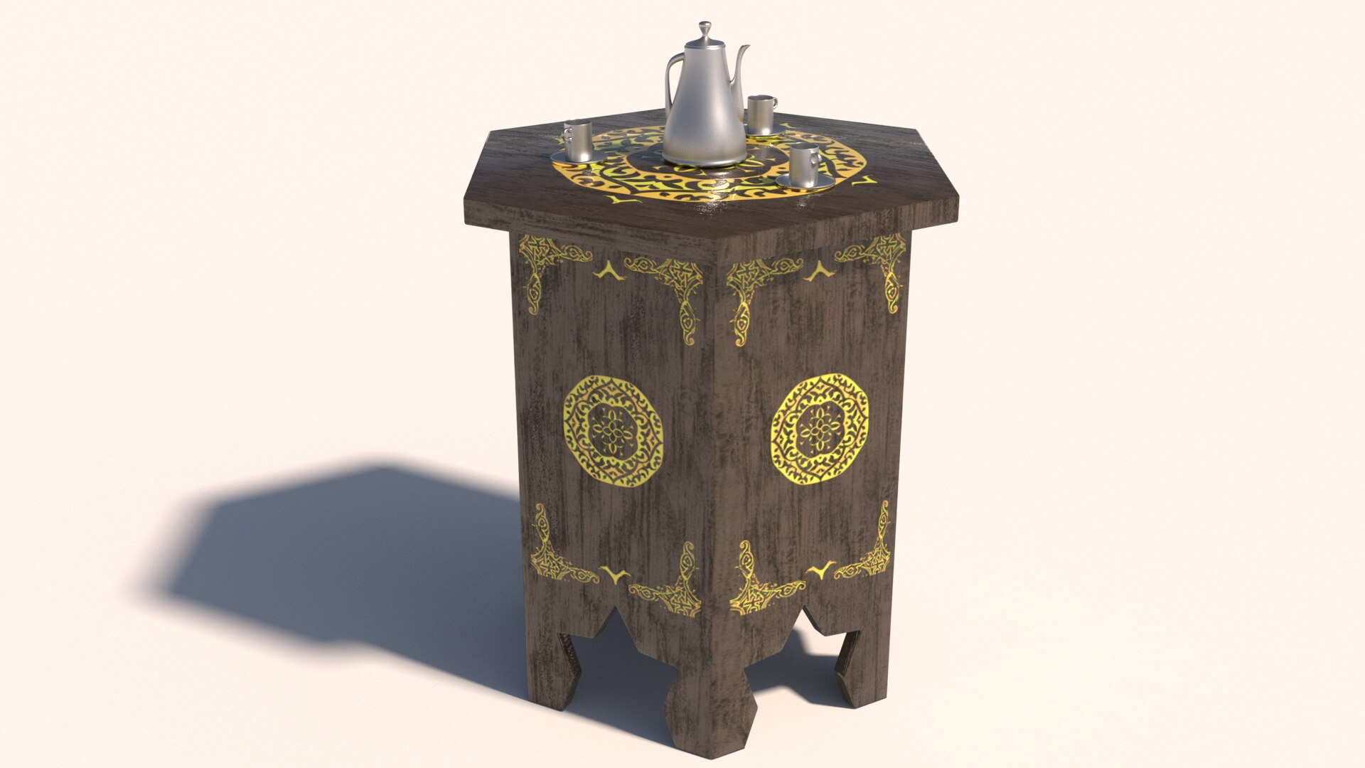 Arabic Table With Jug and Cups of Tea - 3D Model by kopofx