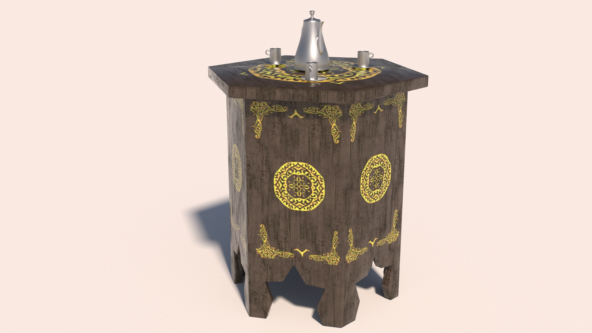 Arabic Table With Jug and Cups of Tea - 3D Model by kopofx