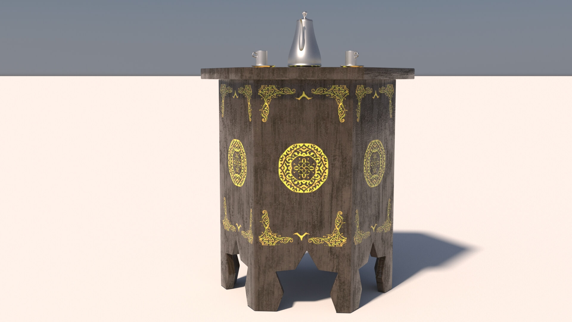Arabic Table With Jug and Cups of Tea - 3D Model by kopofx