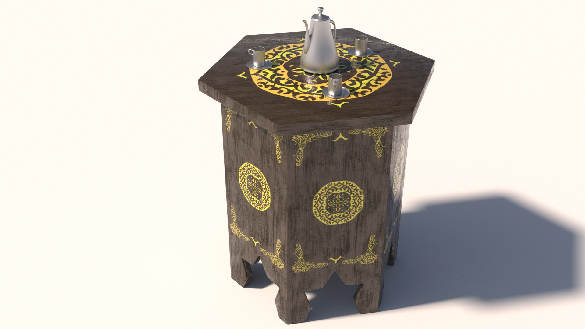 Arabic Table With Jug and Cups of Tea - 3D Model by kopofx