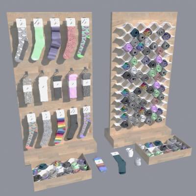Folded Socks with Rack Display - 3D Model by kopofx
