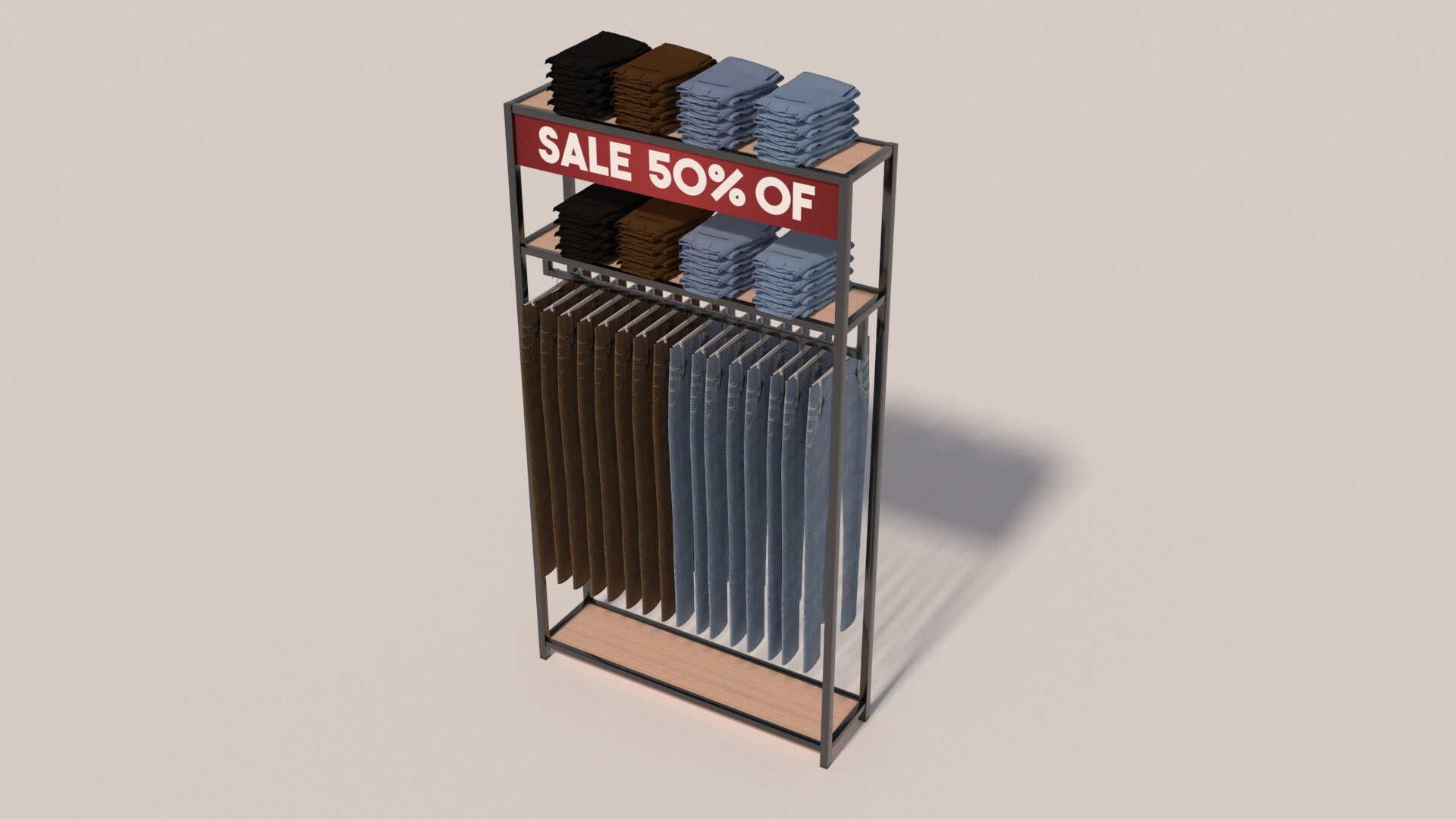 Hanged and Folded Jeans Trousers Sale Shop Cloth Rack - 3D Model by kopofx