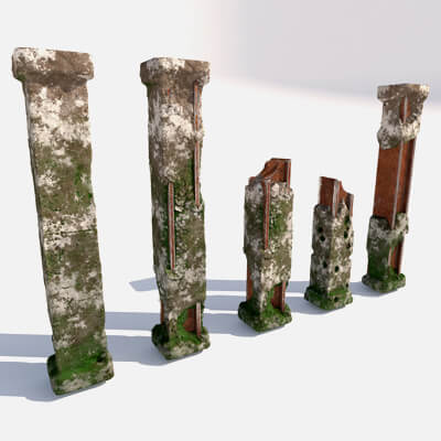 Modern Concrete Columns Destroyed and Broken - 3D Model by kopofx